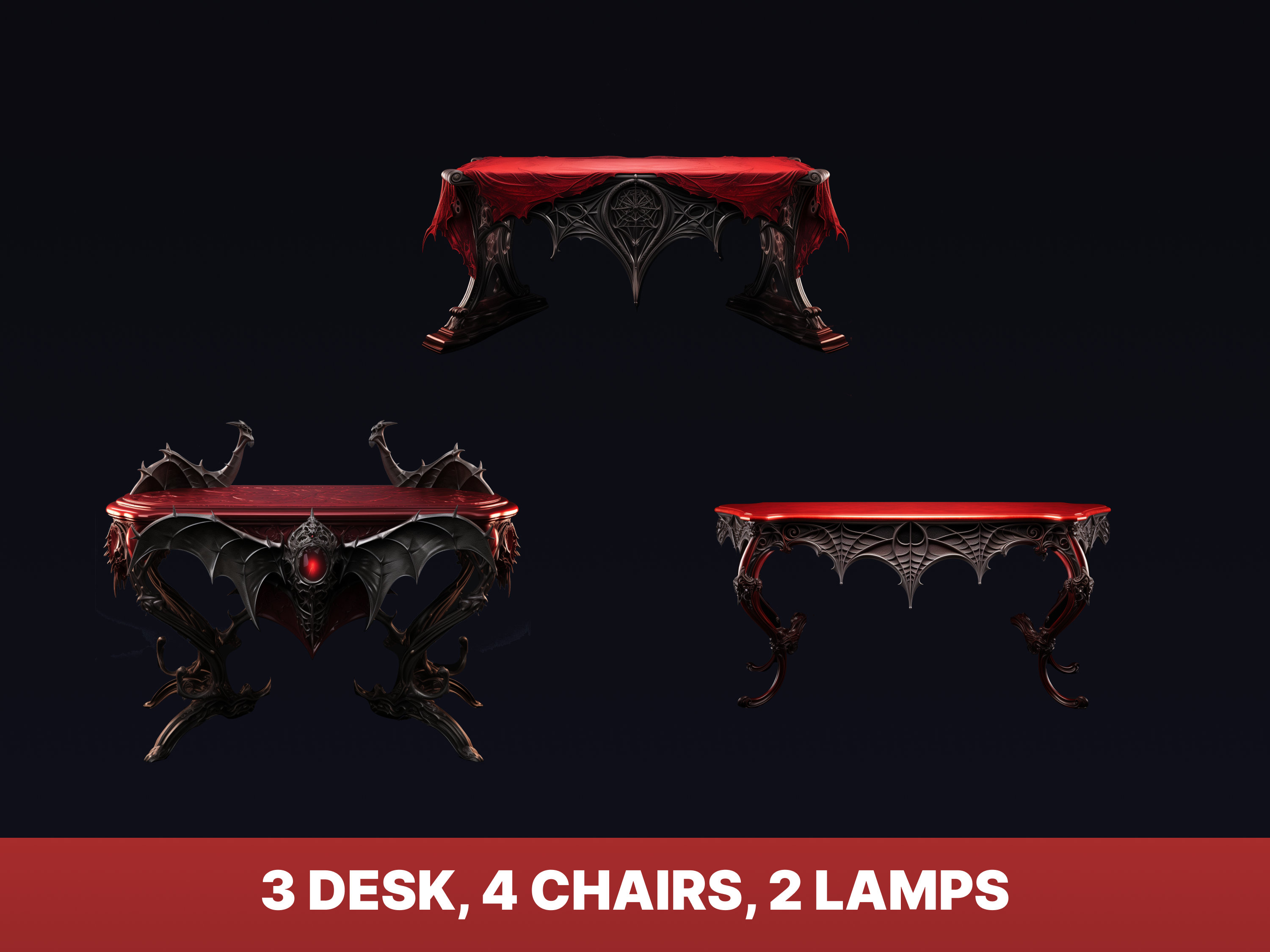 Gothic Vampire VTUBER KIT Chairs, Desk, Lamp Twitch Design Static PNG ...