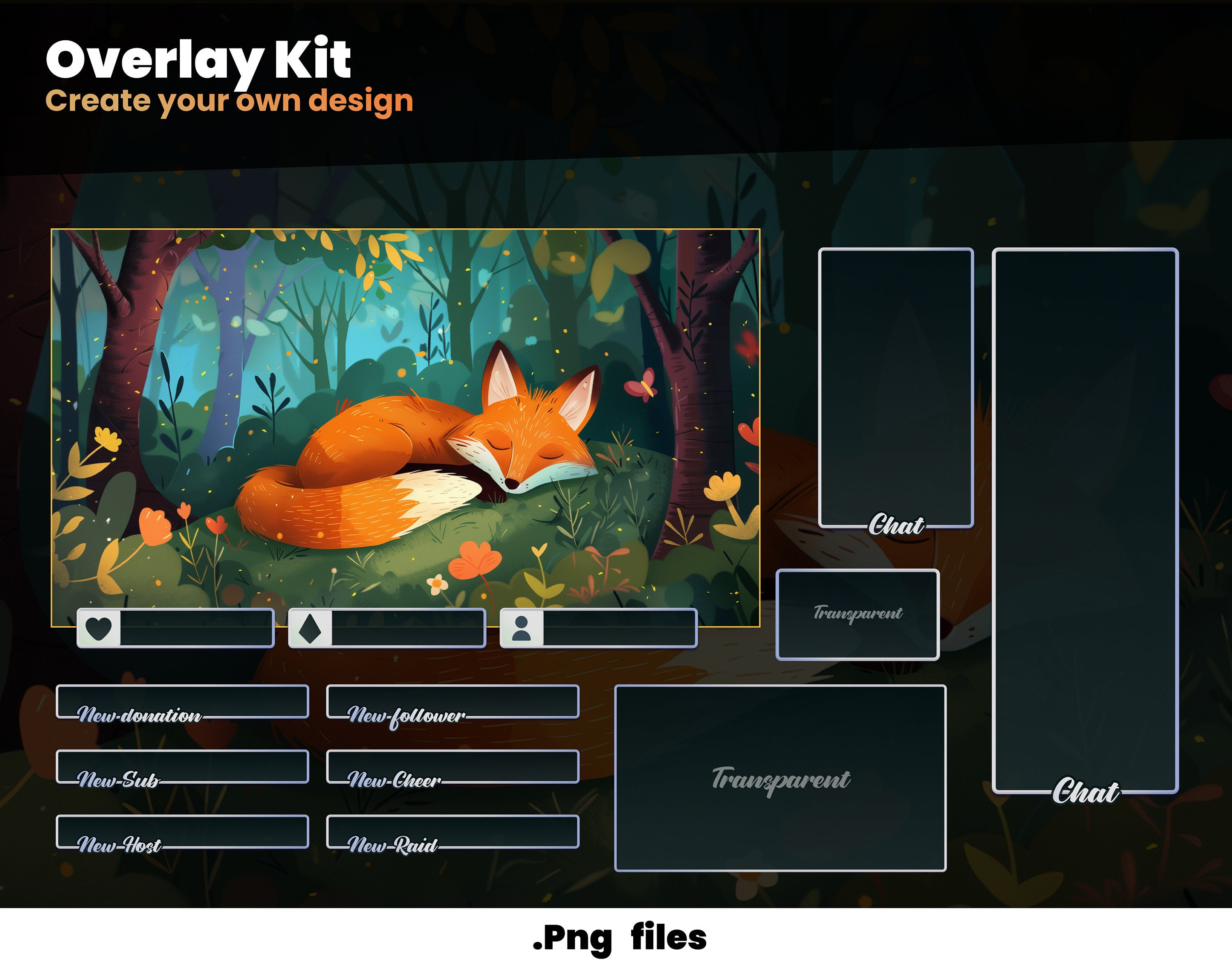 Cute Fox Overlays Kit | Animated Streampack | Illustrated Red Fox ...