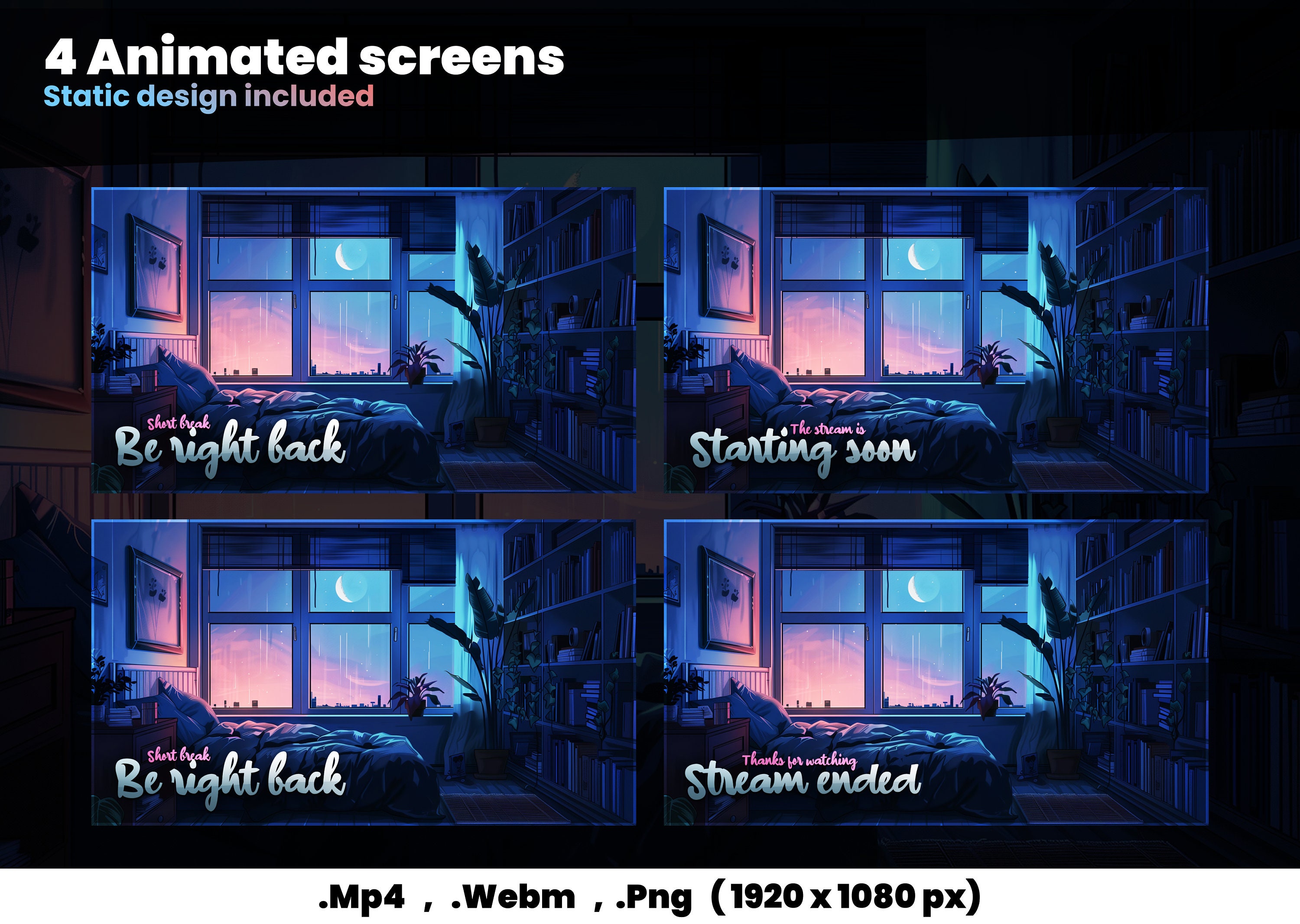 MIDNIGHT LOW-FI Bedroom Twitch Overlays Kit Animated Streampack ...