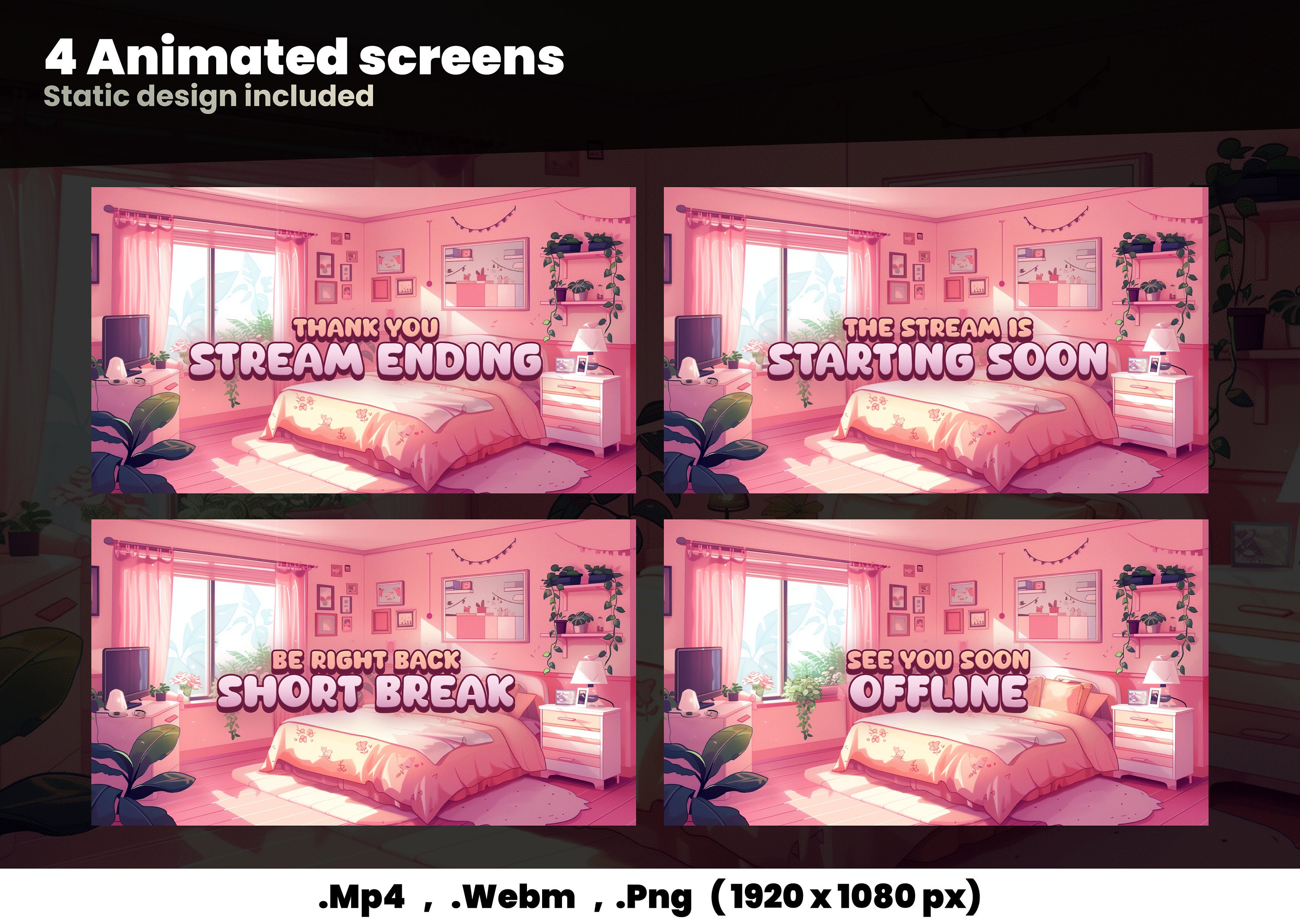 KAWAII OVERLAYS KIT Twitch Stream Package Cute Pink Low-fi Bedroom ...