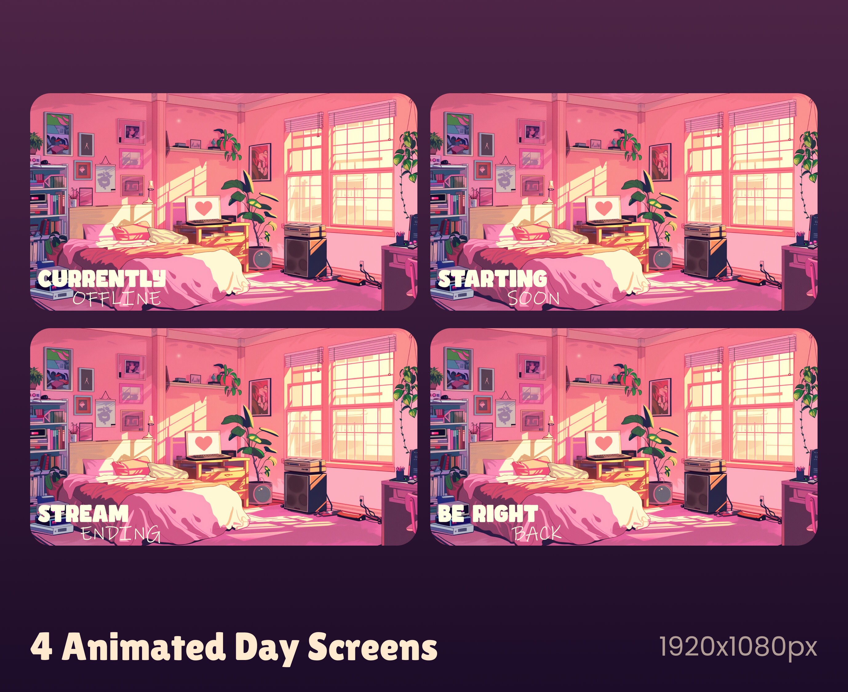 Cozi Pink Bedroom Stream Overlay Kit – Animated Twitch Screens - Etsy