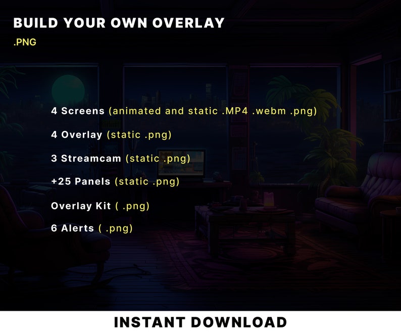 Low-fi Neon Room Stream Overlay Animated Overlay, Screen, Panels ...