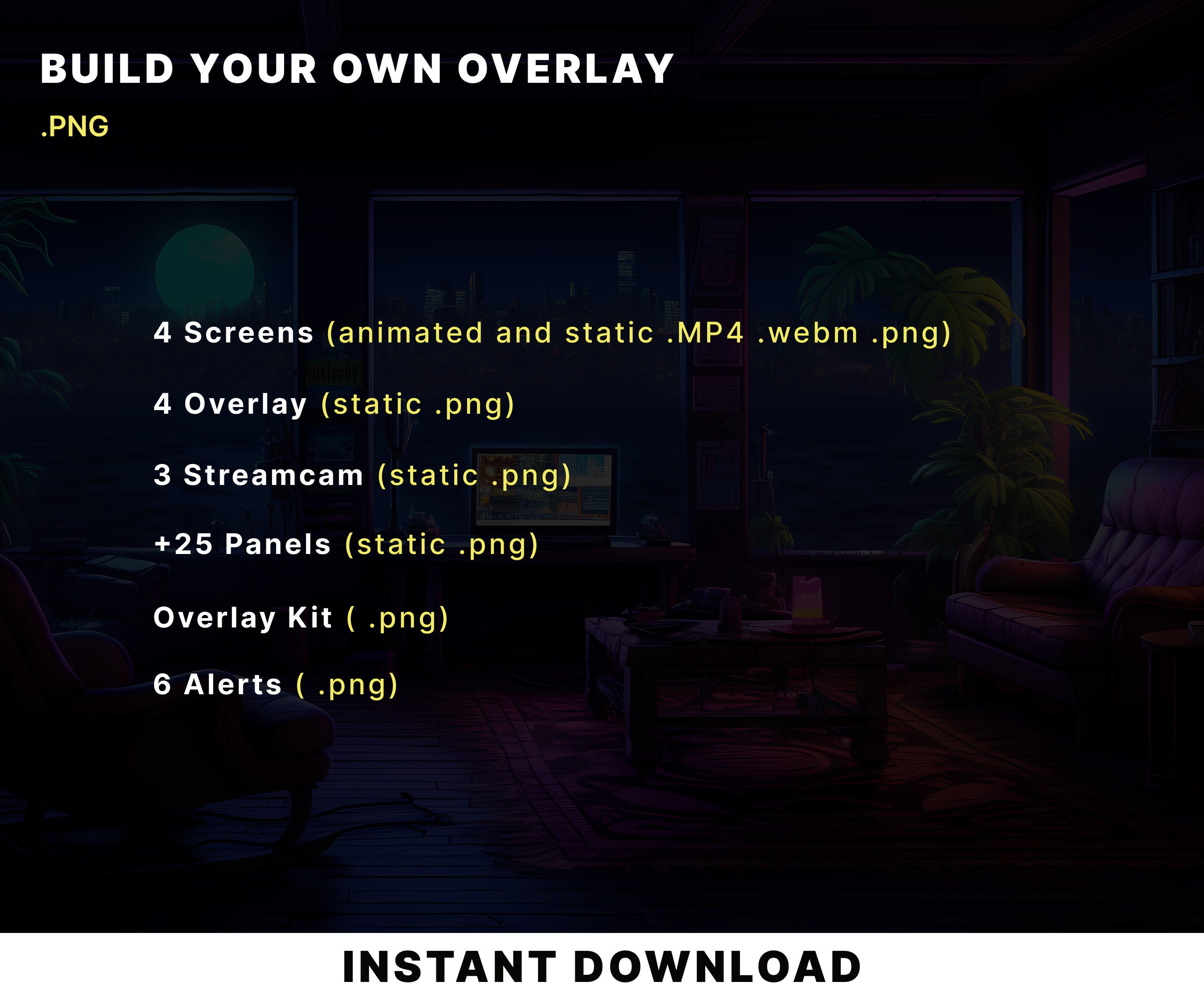 Low-fi Neon Room Stream Overlay Animated Overlay, Screen, Panels ...