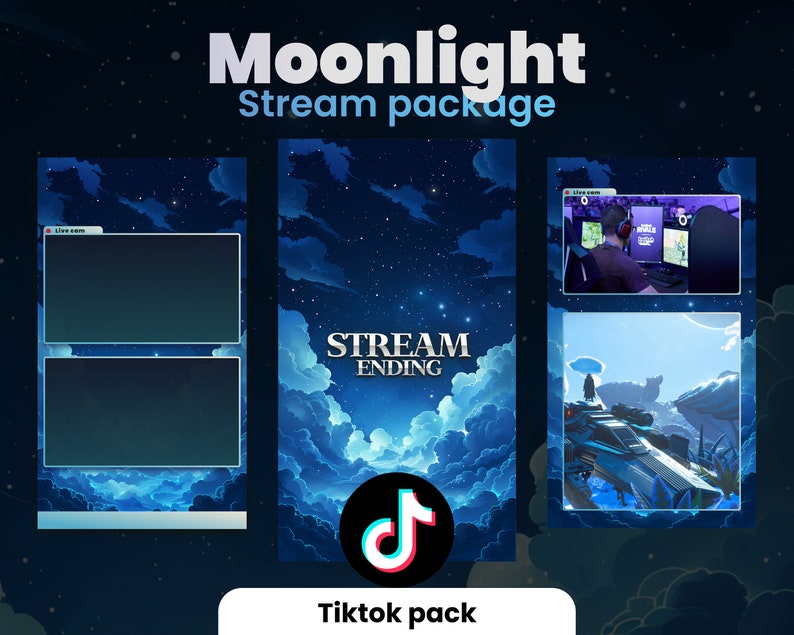 MOONLIGHT TIKTOK STREAM Package Blue Night Sky With Cute Stars Animated Phone Overlays Kit ...
