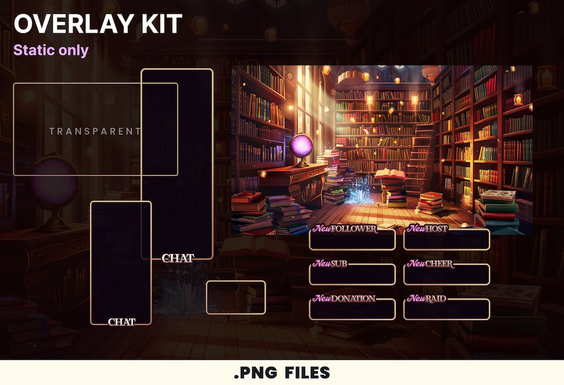 ENCHANTED LIBRAIRY - Animated Stream Package - STREAMPACK Overlays - Magic Bookstore - Screens ...