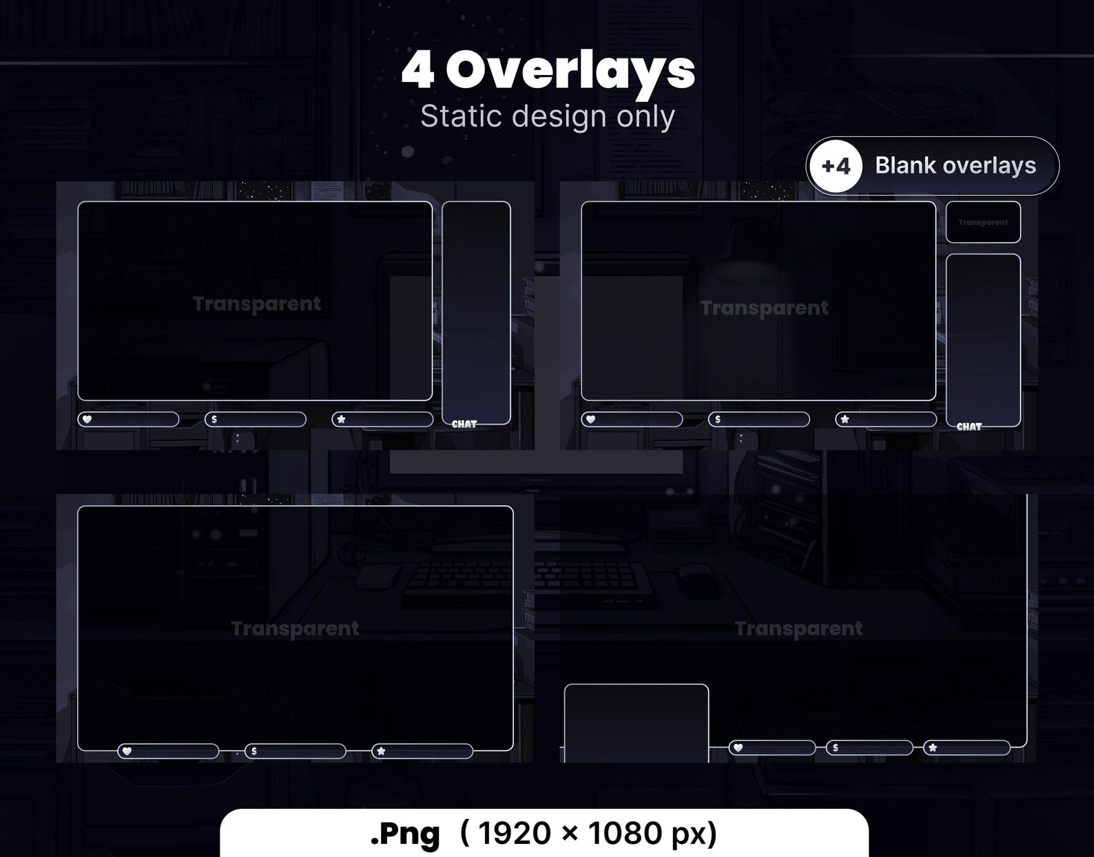 STREAM PACK - Midnight Setup - 1920x1080px - Animated - Black and White ...