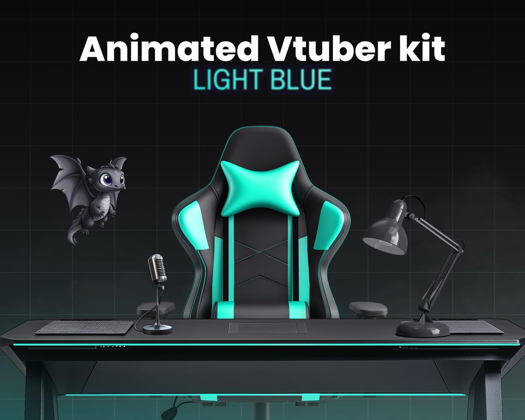 VTUBER KIT - Black and Light Blue // Animated and Static // Chairs ...