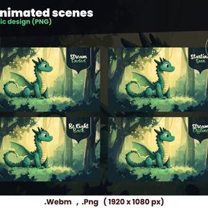 Cute Dragon Overlay Pack | Twitch Dragon Stream Package | Green Forest ...