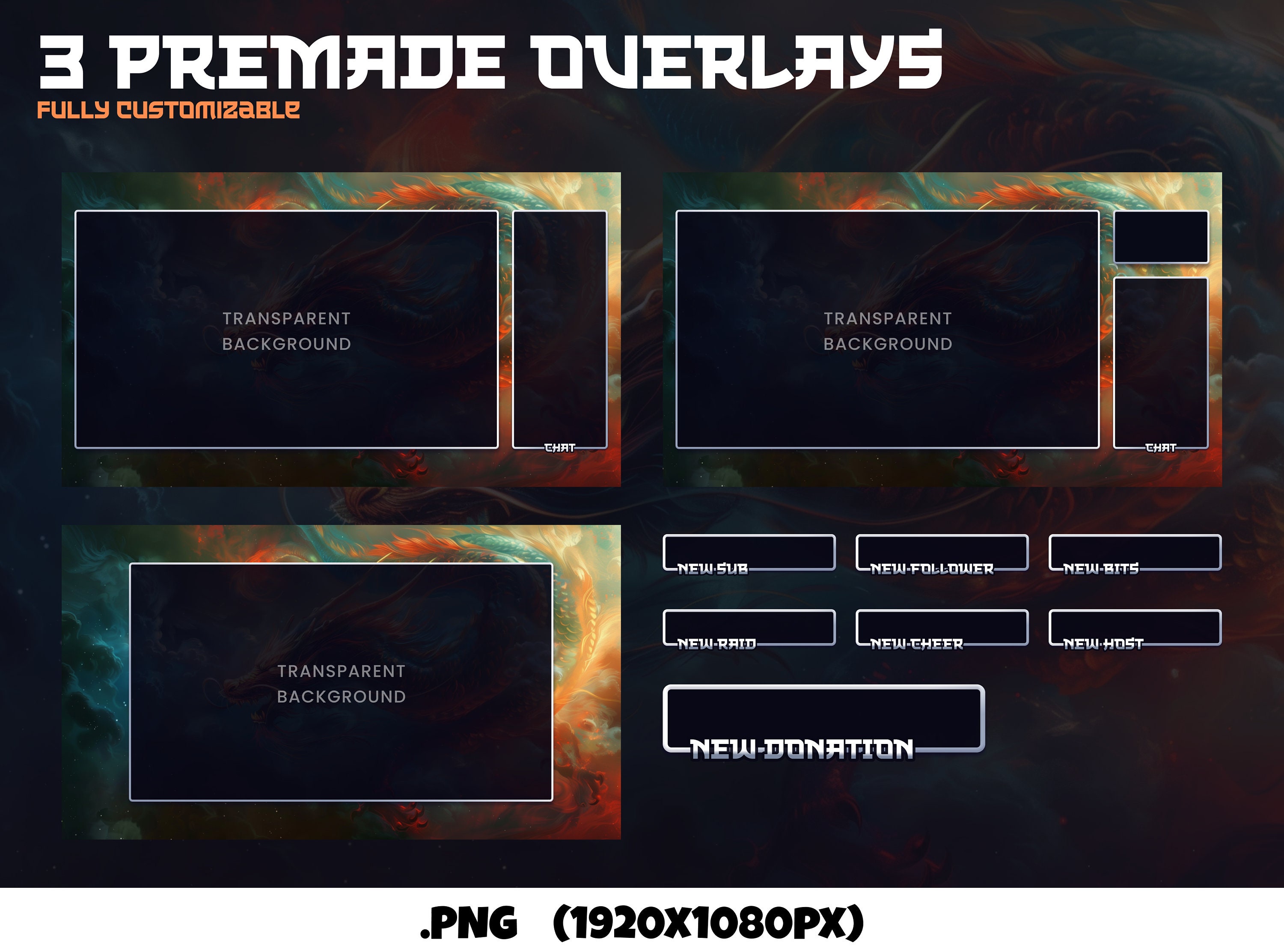 ANIMATED TWITCH OVERLAYS Chinese Dragon Animated Orange and Blue China ...