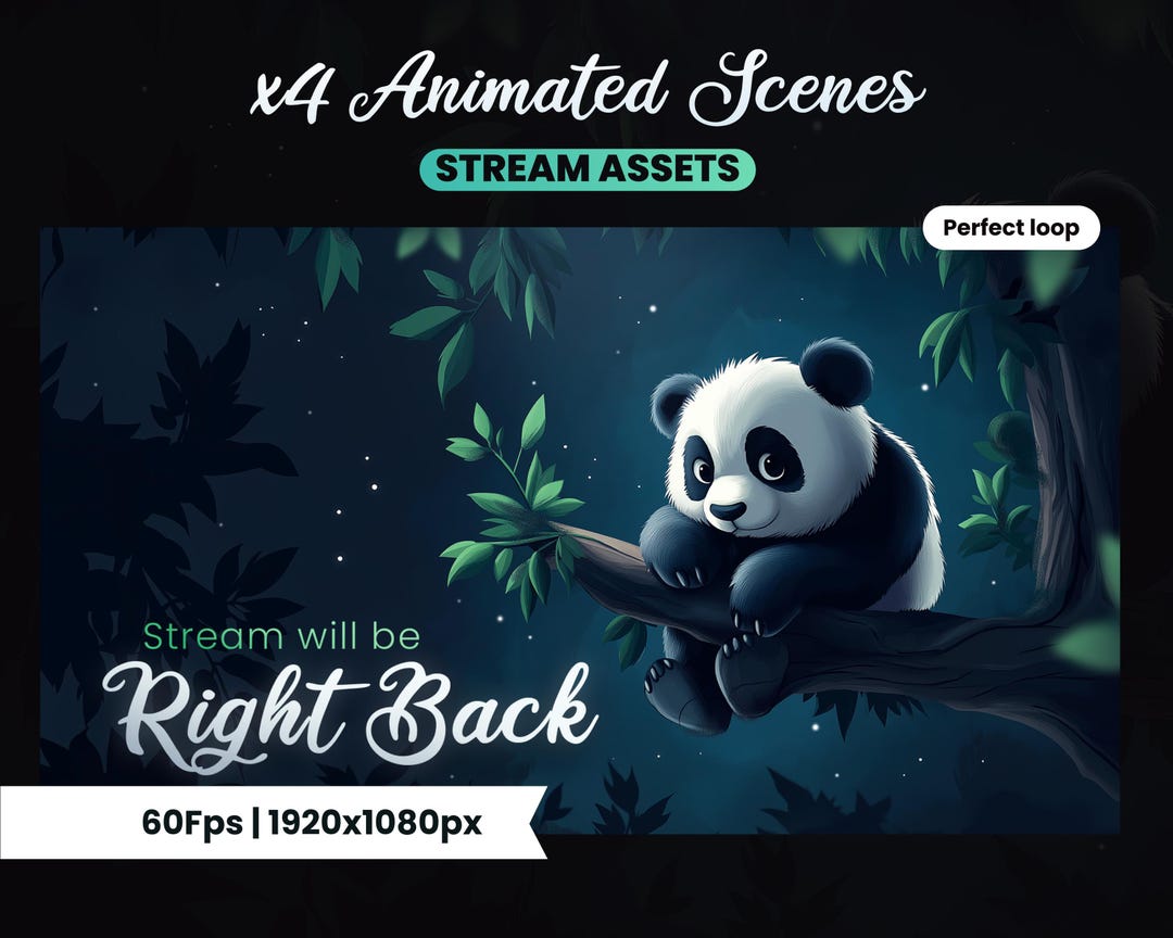 X4 Animated Stream Scenes - Midnight Panda - Twitch / Youtube / Kick ...