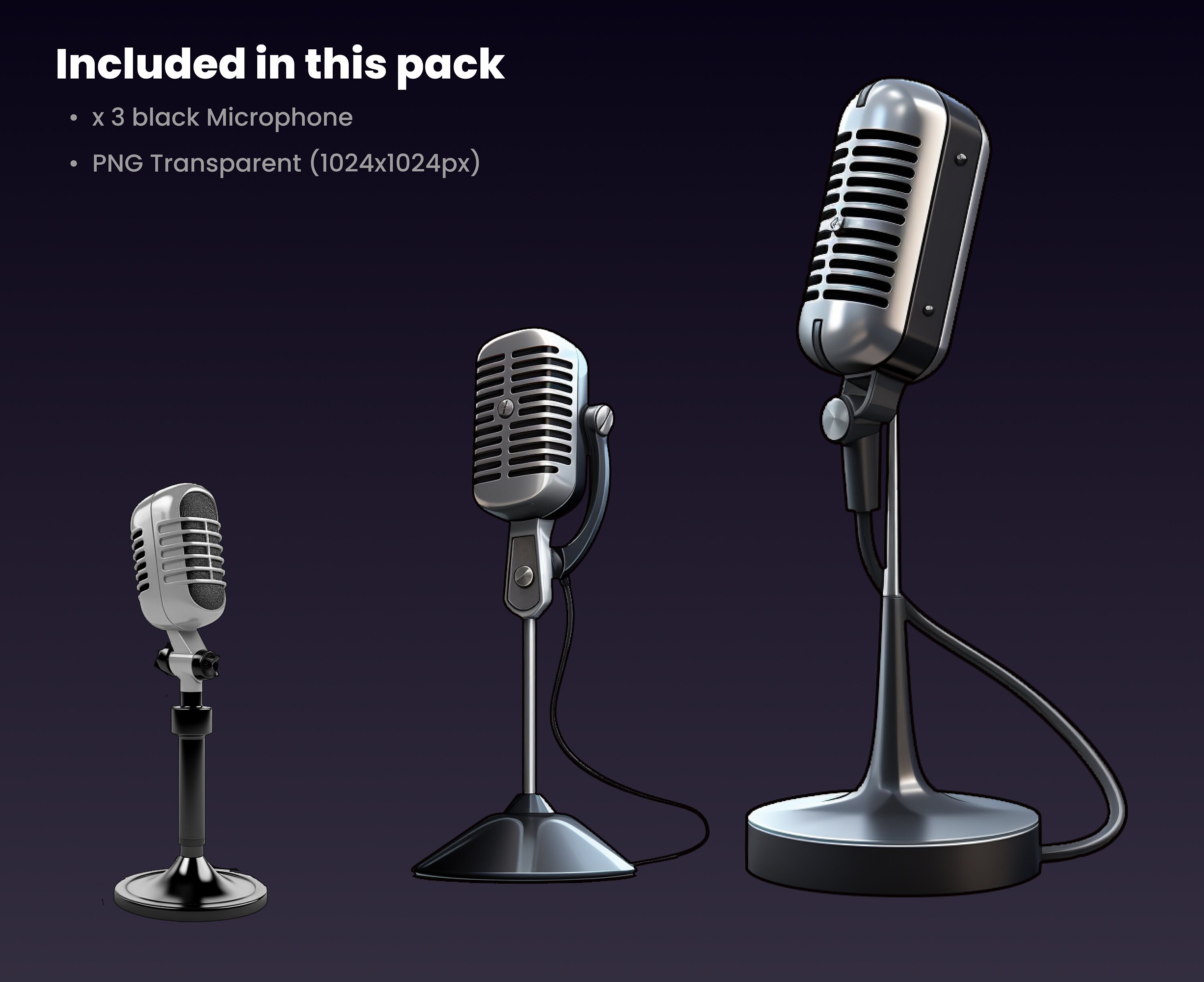 VTUBER ASSET MICROPHONE 3 Microphone Kit Black Png No Background Modern ...