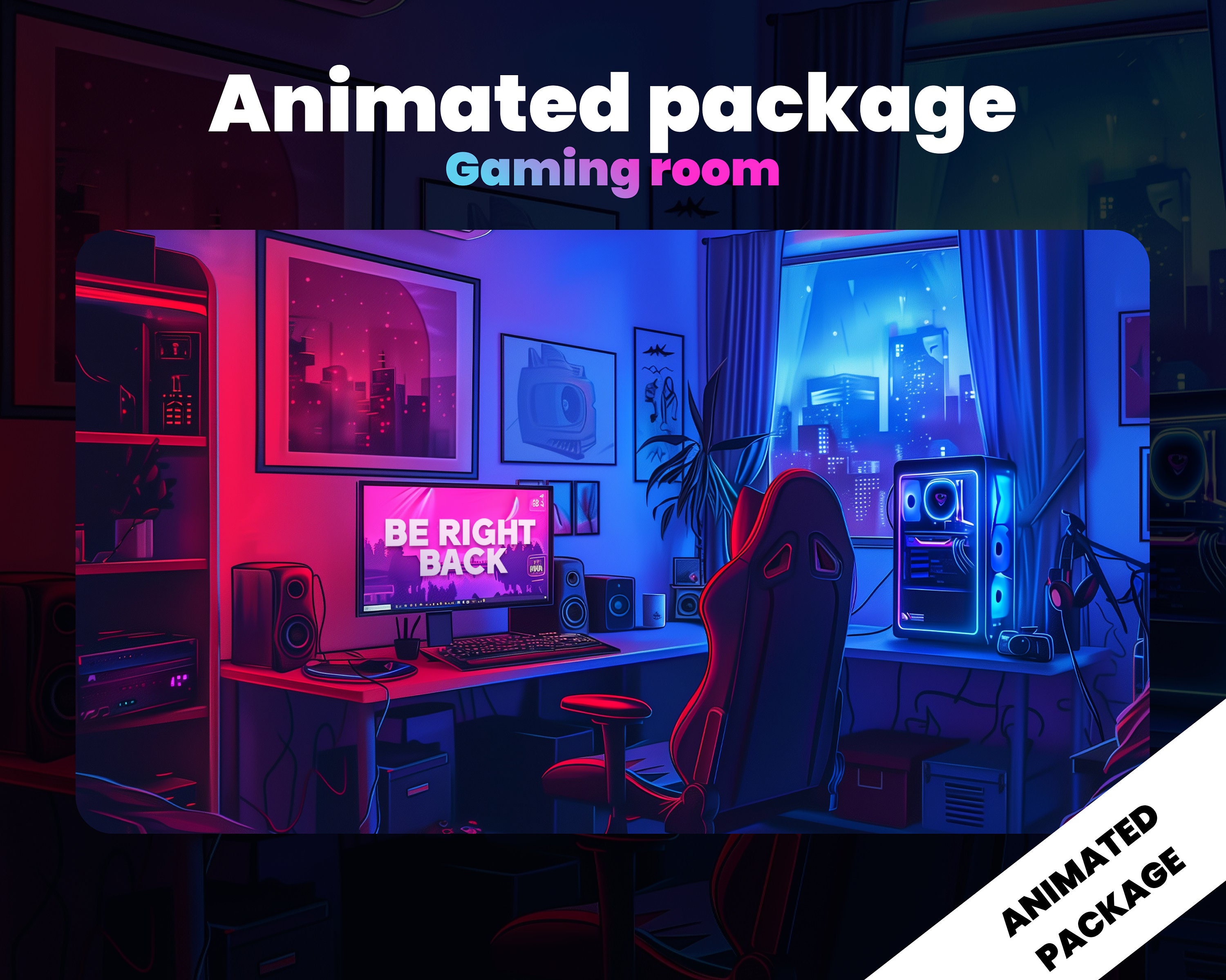NEON GAMING ROOM Stream Package - Overlays Kit for Twitch - Animated ...