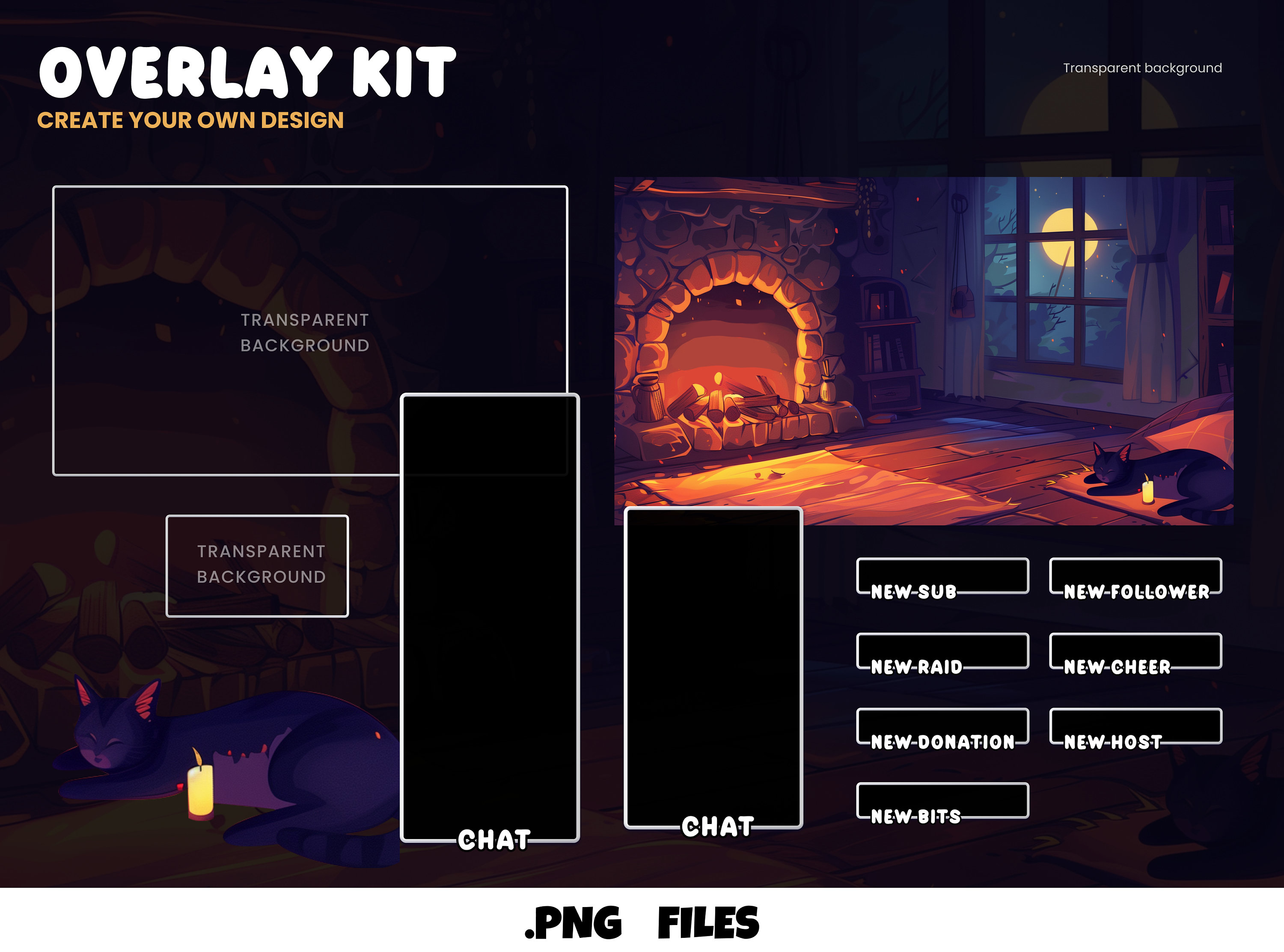 ANIMATED TWITCH OVERLAYS Sleeping Cute Cat Animated Twitch Assets Cozi ...