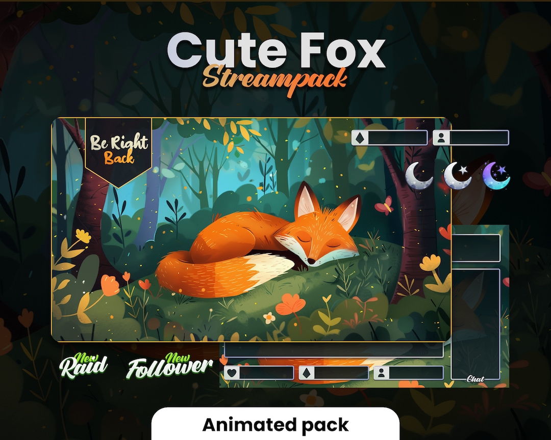 Cute Fox Overlays Kit | Animated Streampack | Illustrated Red Fox ...