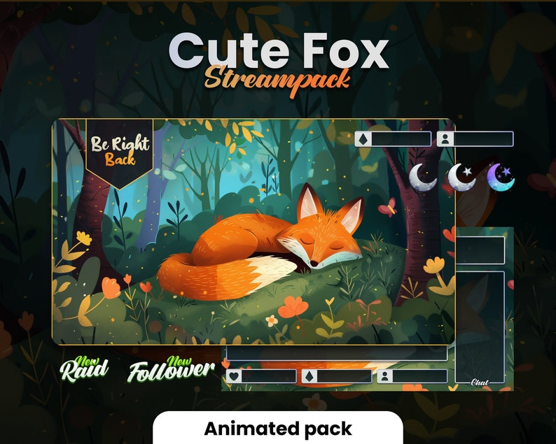 Cute Fox Overlays Kit | Animated Streampack | Illustrated Red Fox ...