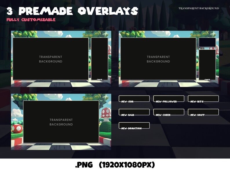 STREAM PACKAGE Mario Kart Animated COLORS Racing Track Overlays ...