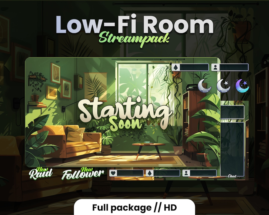 Low-fi Room Overlays Kit - Green Room With Plants - Animated Package ...