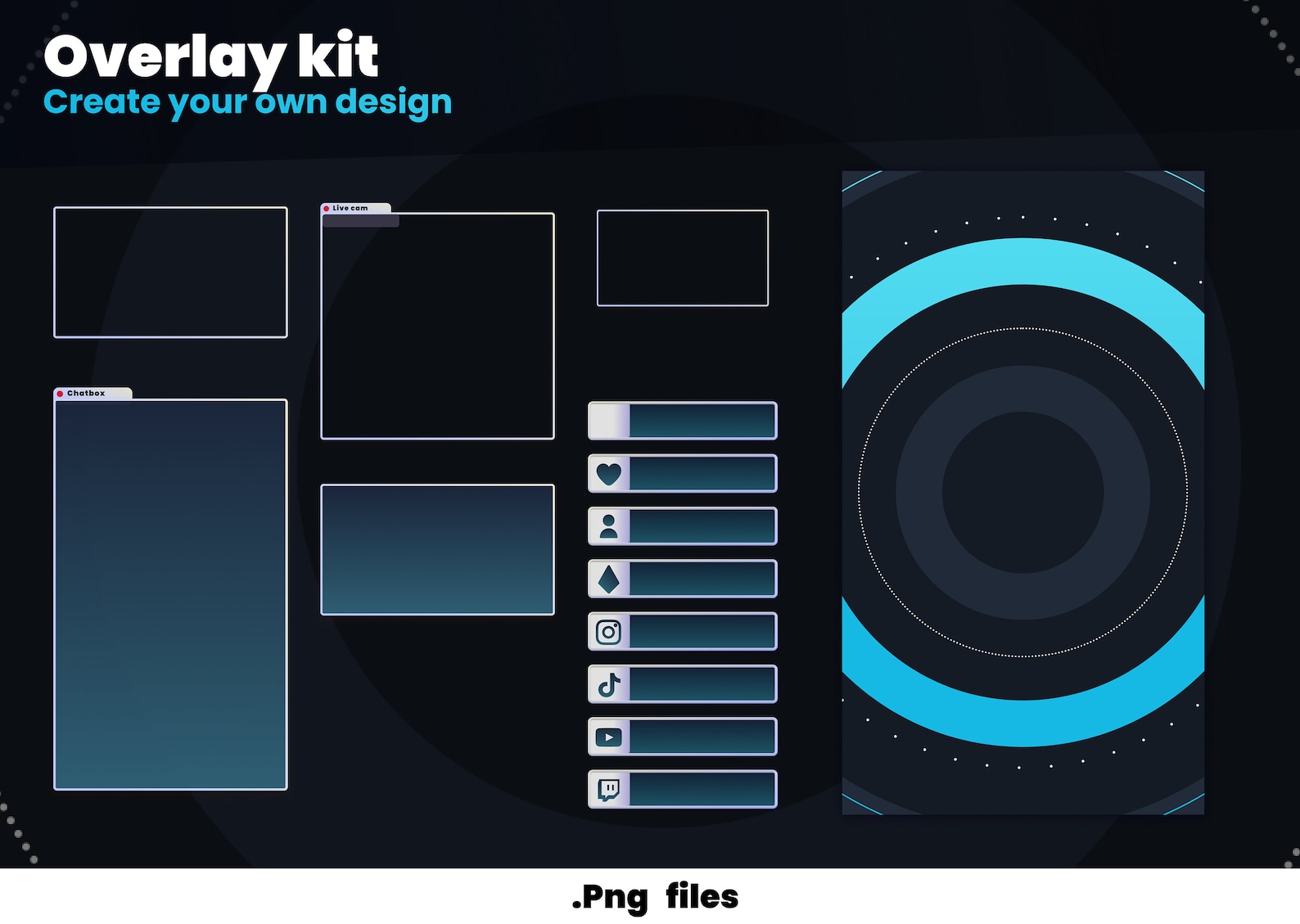Tiktok Overlays Kit High Tech Black and Blue Animated Stream Package Overlay, Scenes, Badges and ...