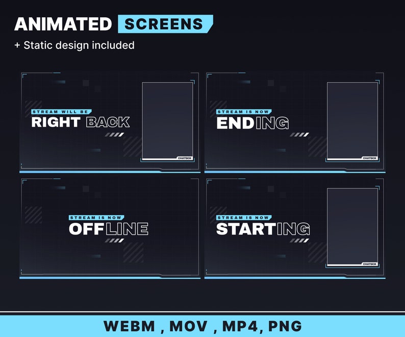 ANIMATED STREAM OVERLAY Cyber Minimalist Black Blue Twitch and Obs ...