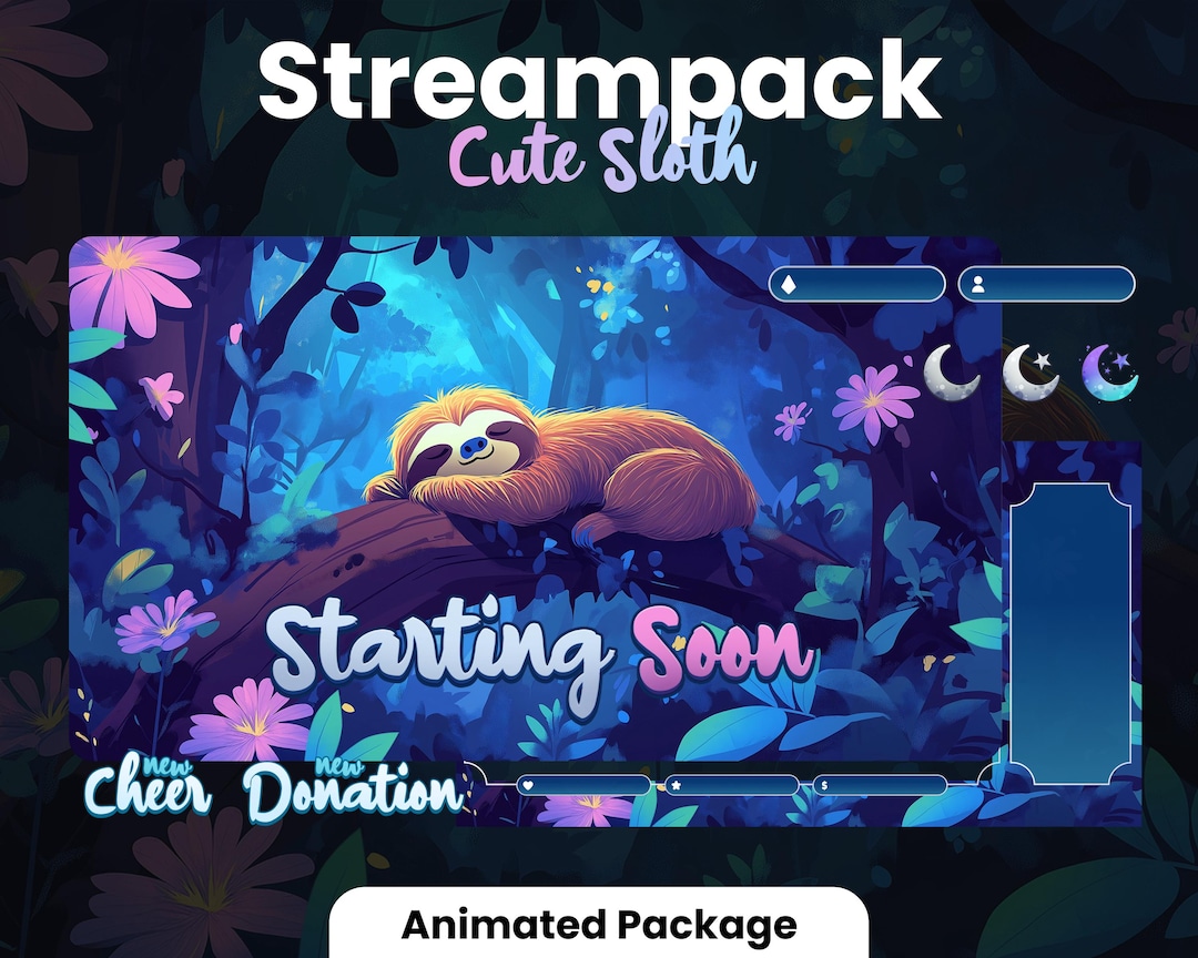 Stream Package - Cute Sloth | Animated Stream Package | 1920x1080px ...