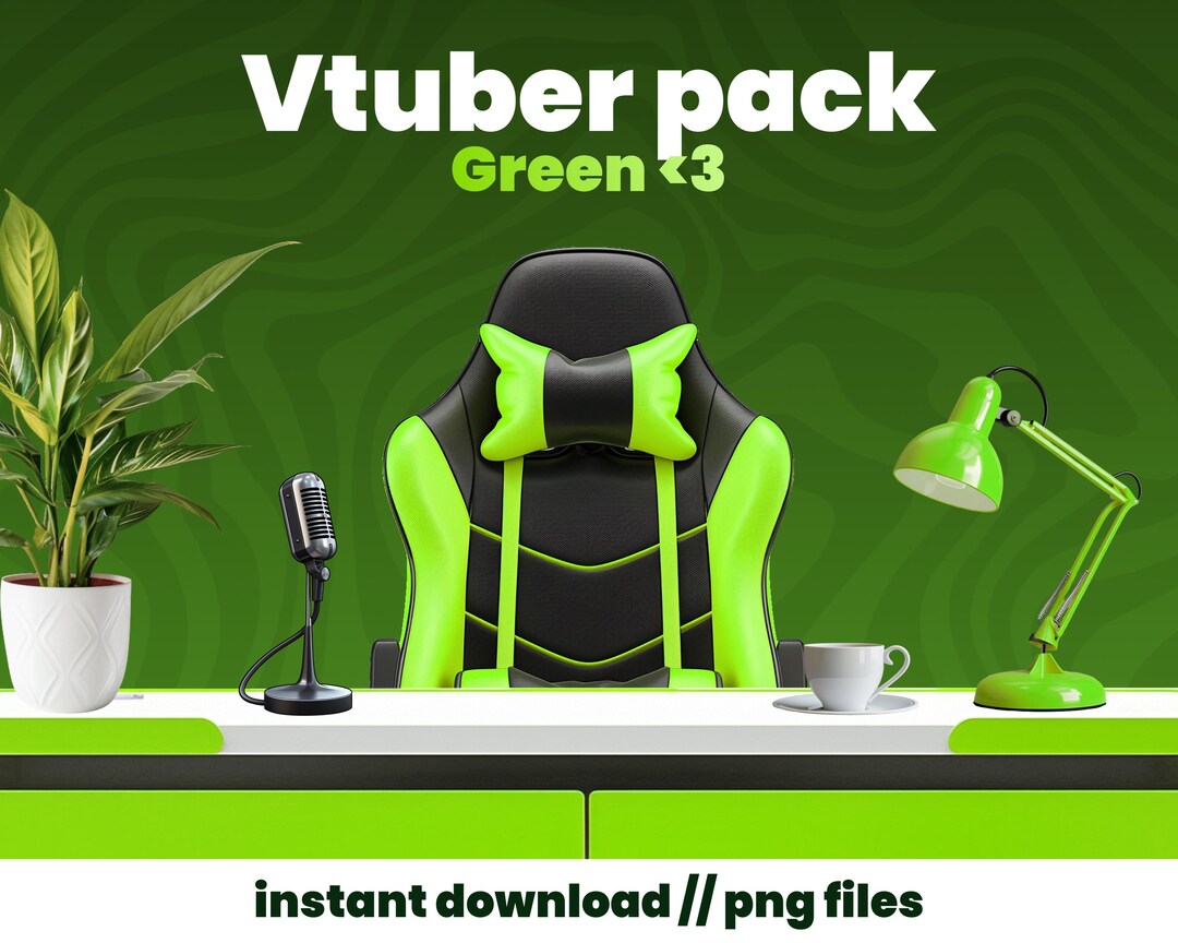 VTUBER KIT - Green Gaming Room - Chairs, Desk, Mics and More! Stream ...