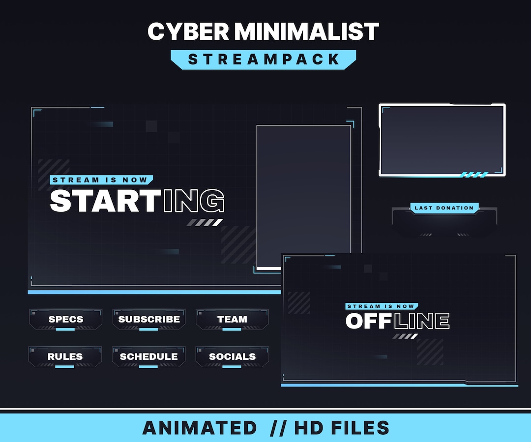 ANIMATED STREAM OVERLAY - Cyber Minimalist - Black Blue - Twitch and ...