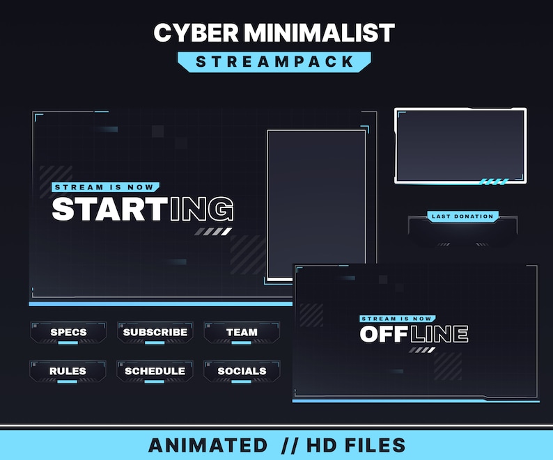 ANIMATED STREAM OVERLAY - Cyber Minimalist - Black Blue - Twitch and ...