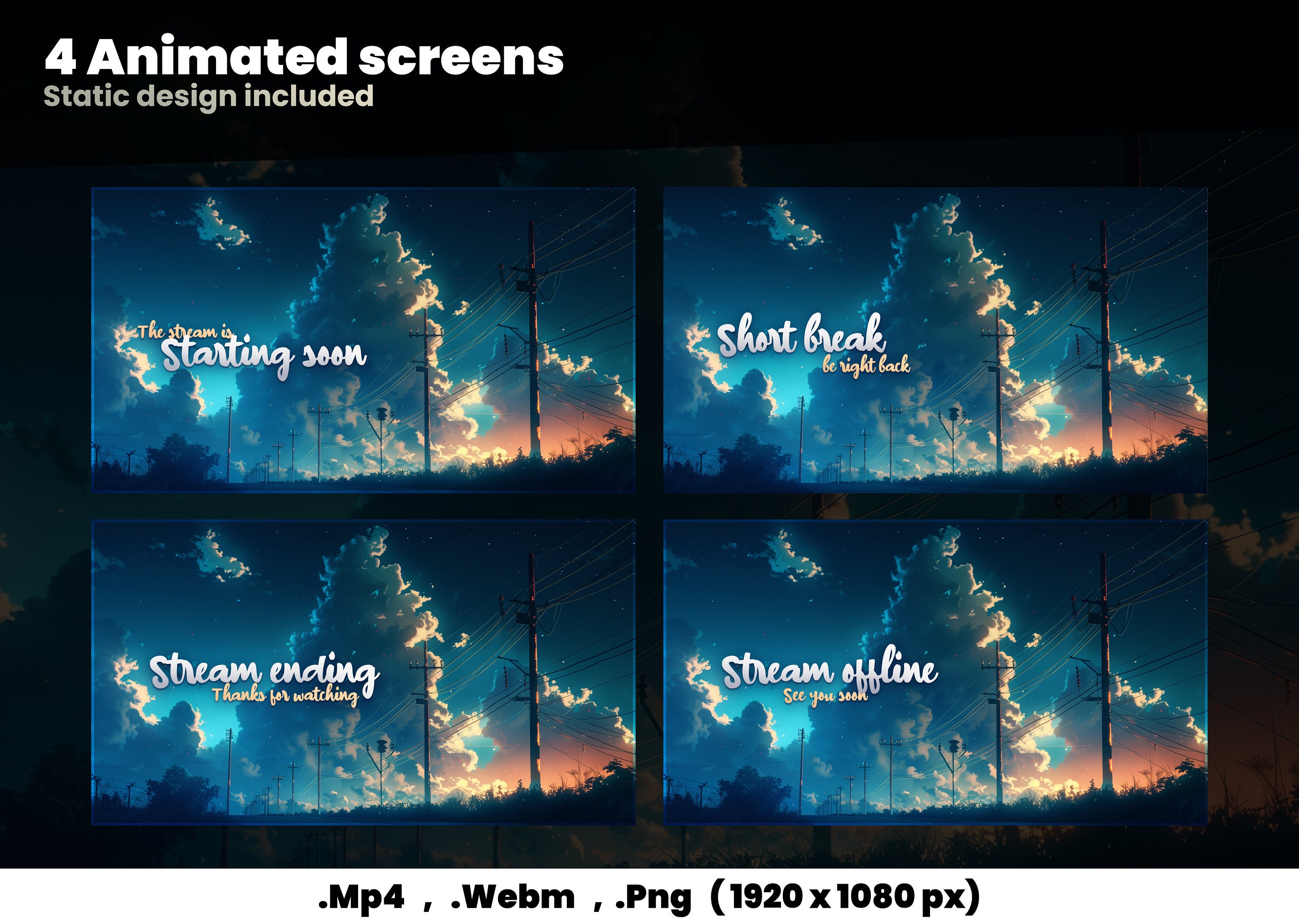LOW-FI NIGHT Stream Package Twitch Overlays Kit Animated Cute Starry ...