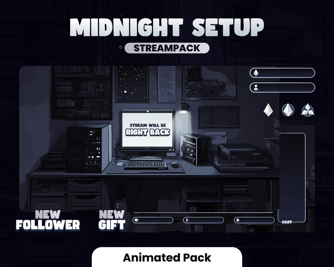 STREAM PACK - Midnight Setup - 1920x1080px - Animated - Black and White ...