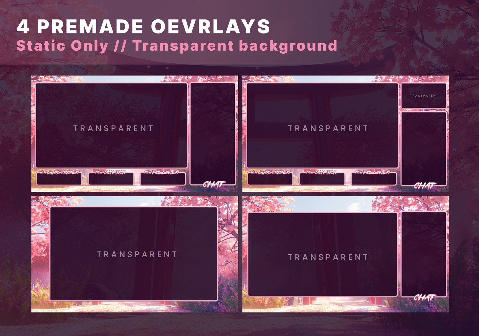 PINK SAKURA JAPAN Stream Pack Twitch Overlays Japan Theme Badges ...