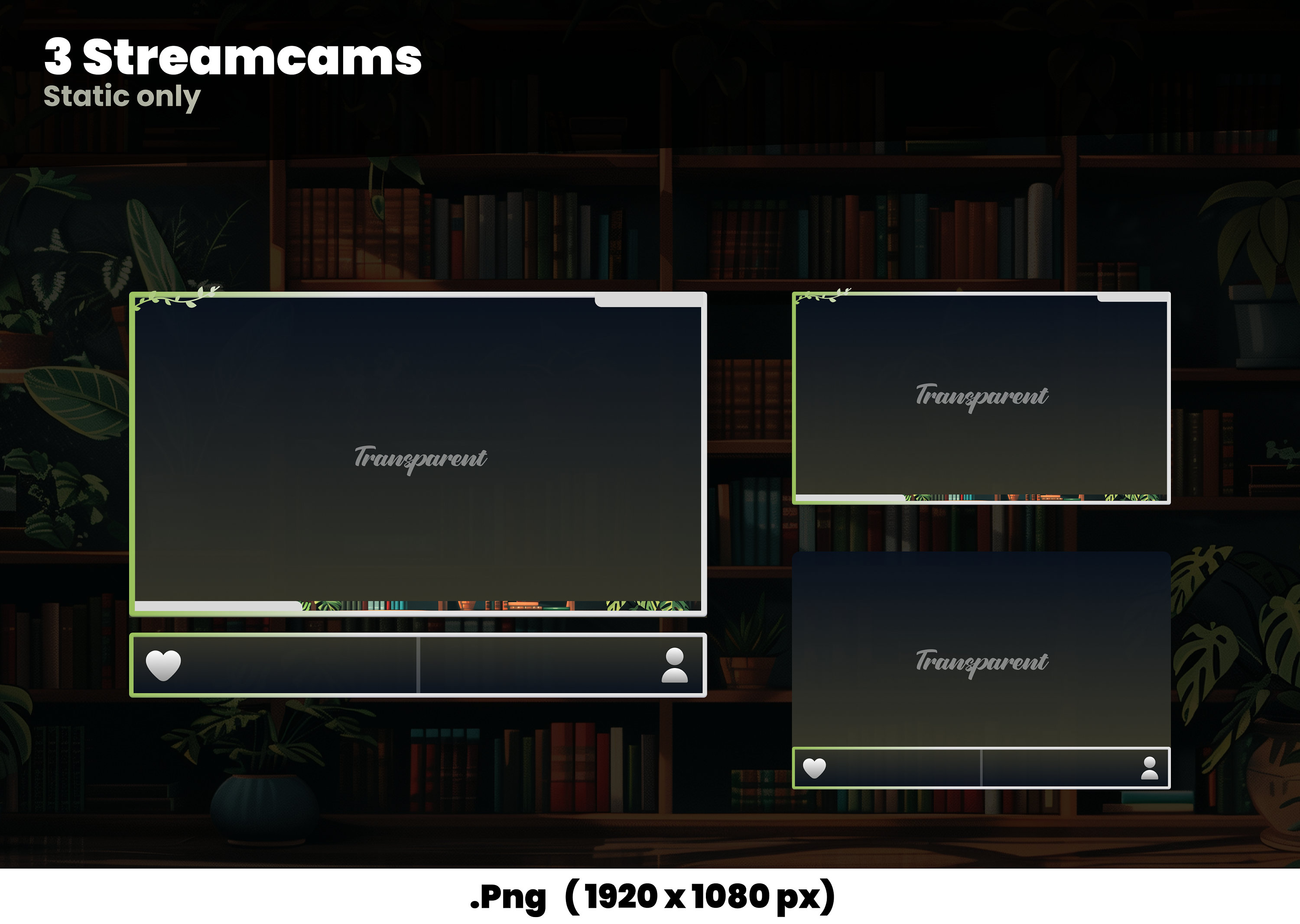 Low-fi Library Overlays Kit Twitch Stream Package Animated Wooden Library With Plants Green and ...