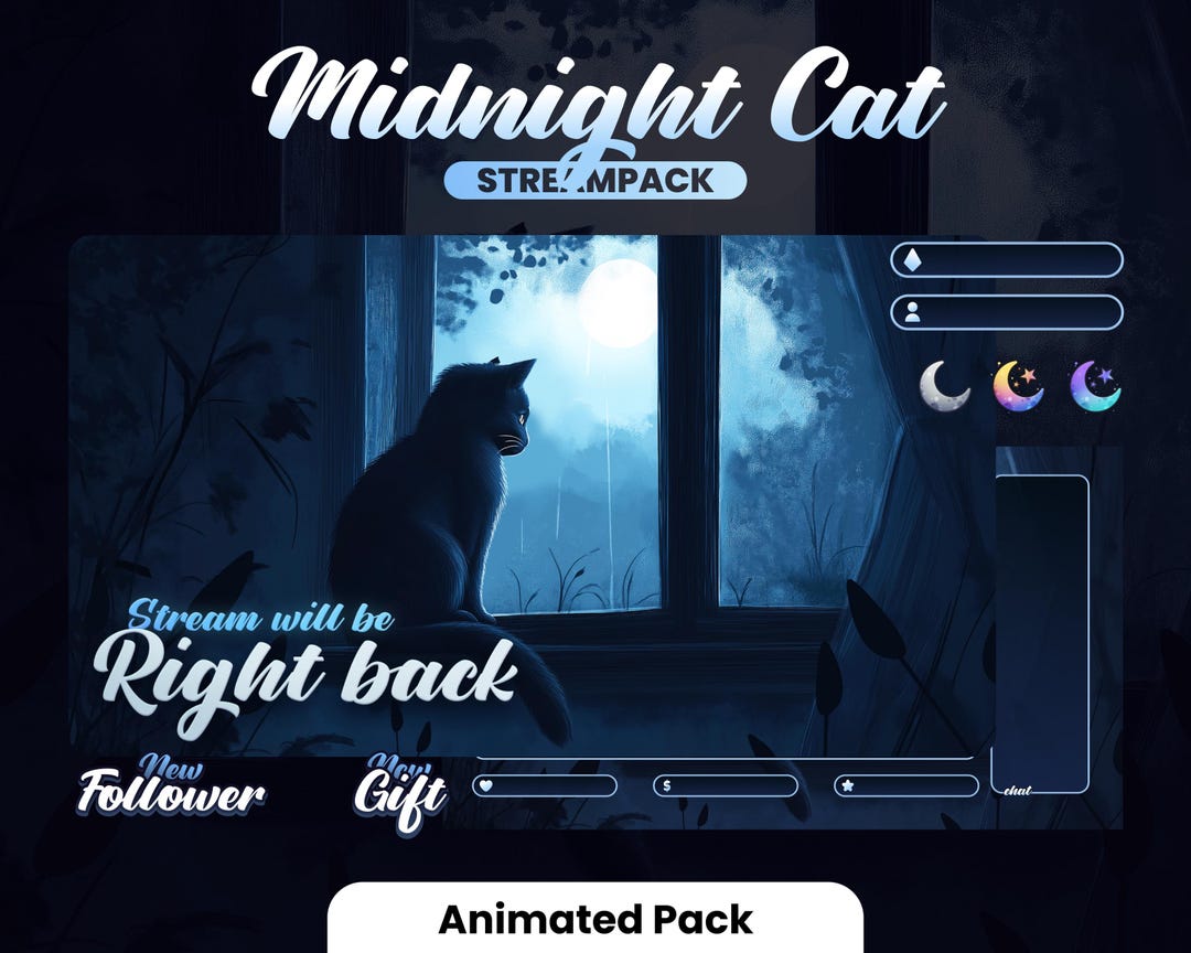 STREAM PACK - Midnight Cat - 1920x1080px - Animated - Low-fi - Overlays ...