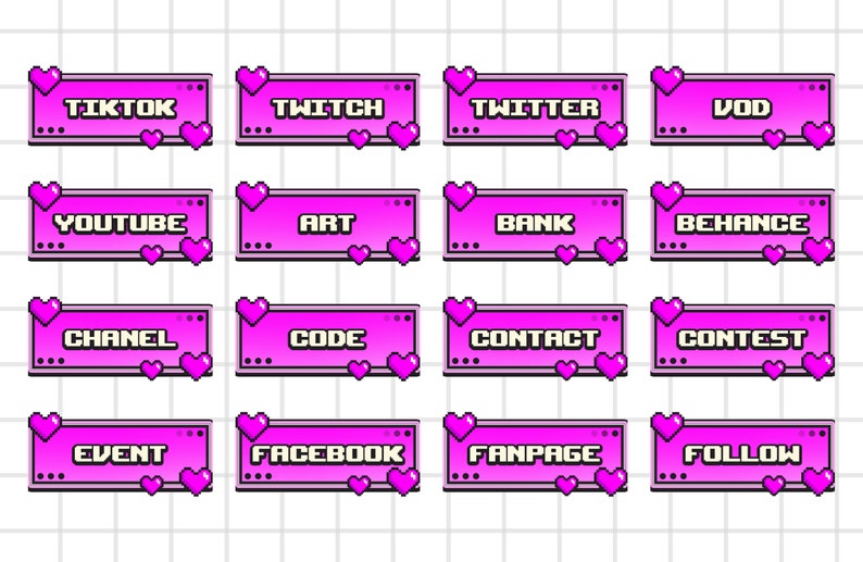 Pack of 60 PANELS PIXEL HEART Psd File Pixel Art Twitch Stream ...