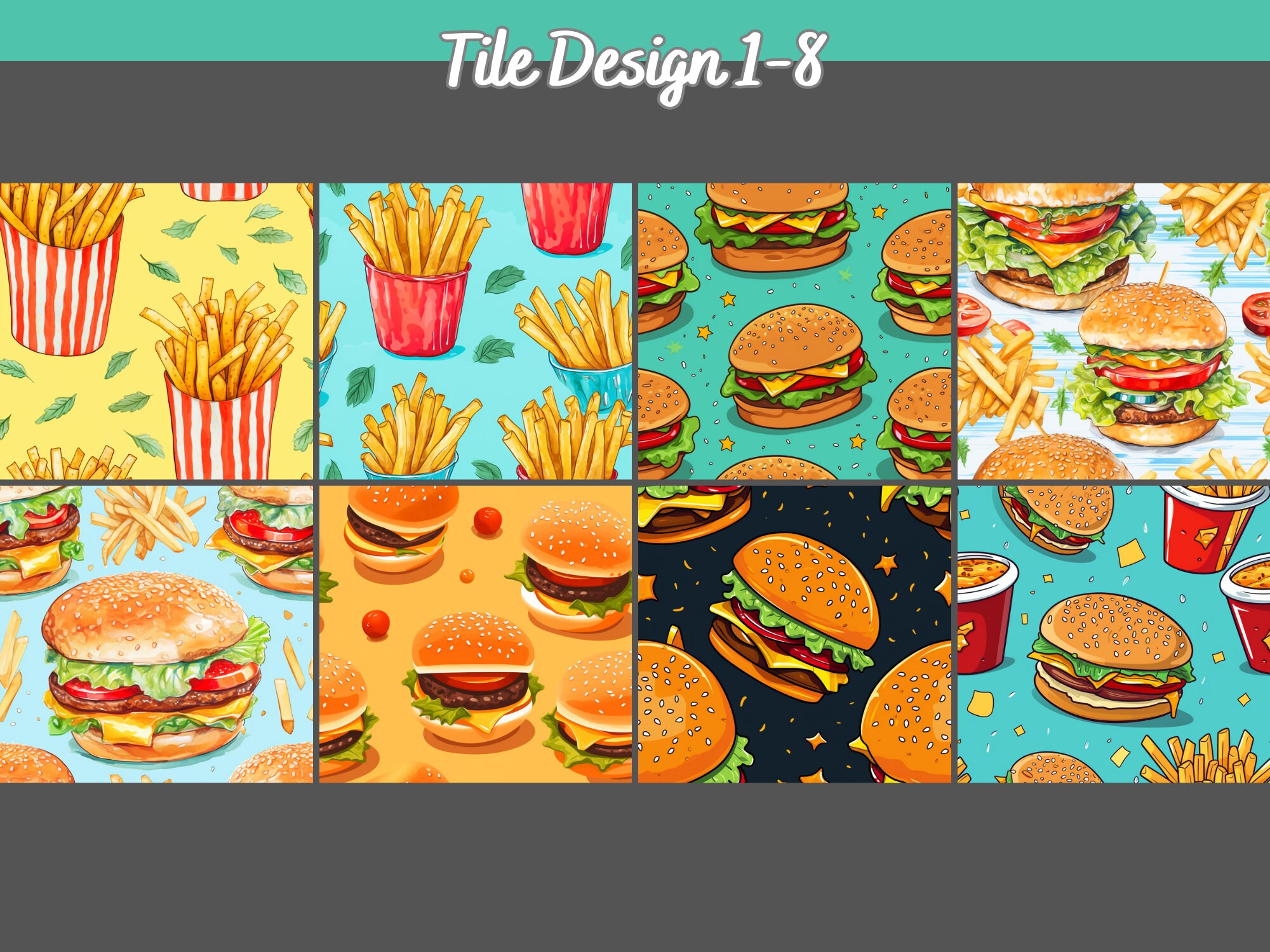 8 Burger Tiles Digital Seamless Paper Seamless Pattern Scrapbook Paper ...