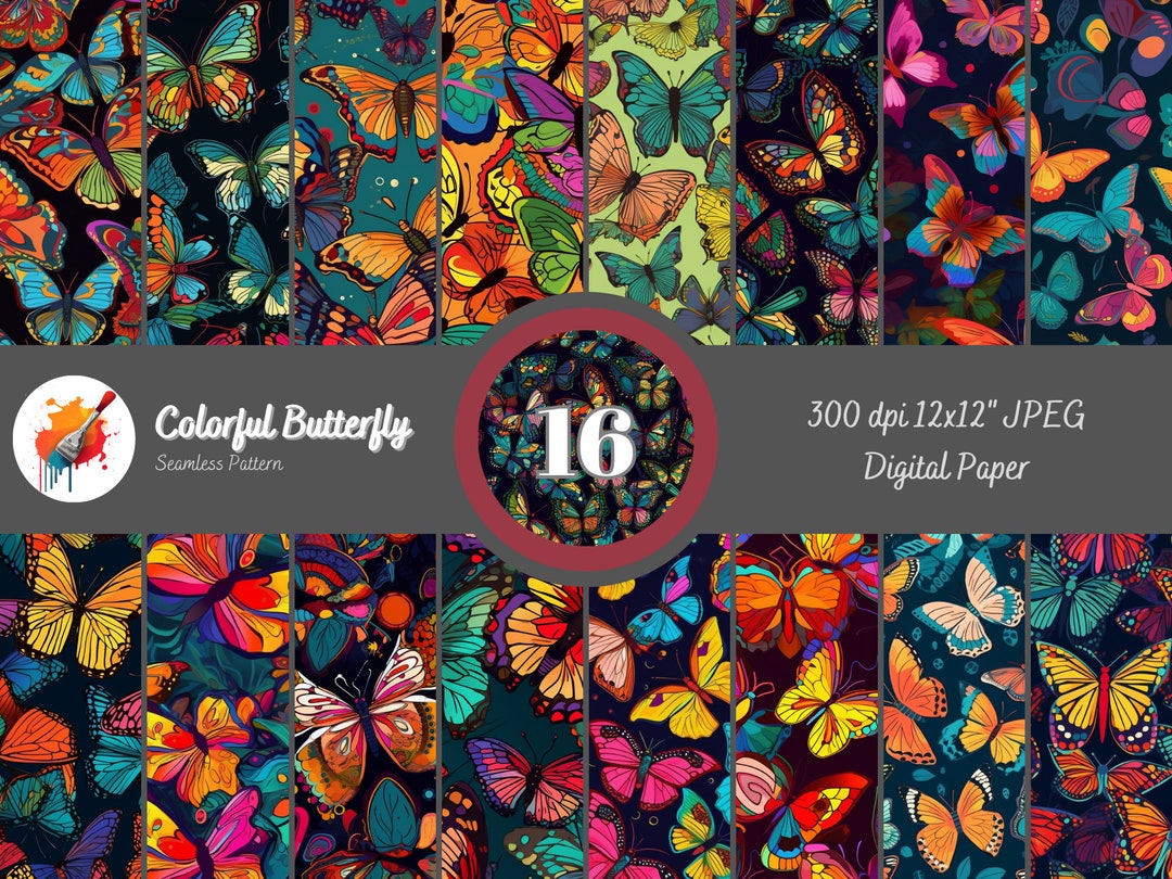 Butterflies Tiles, Very Colorful Seamless Nature Tiles, Digital ...