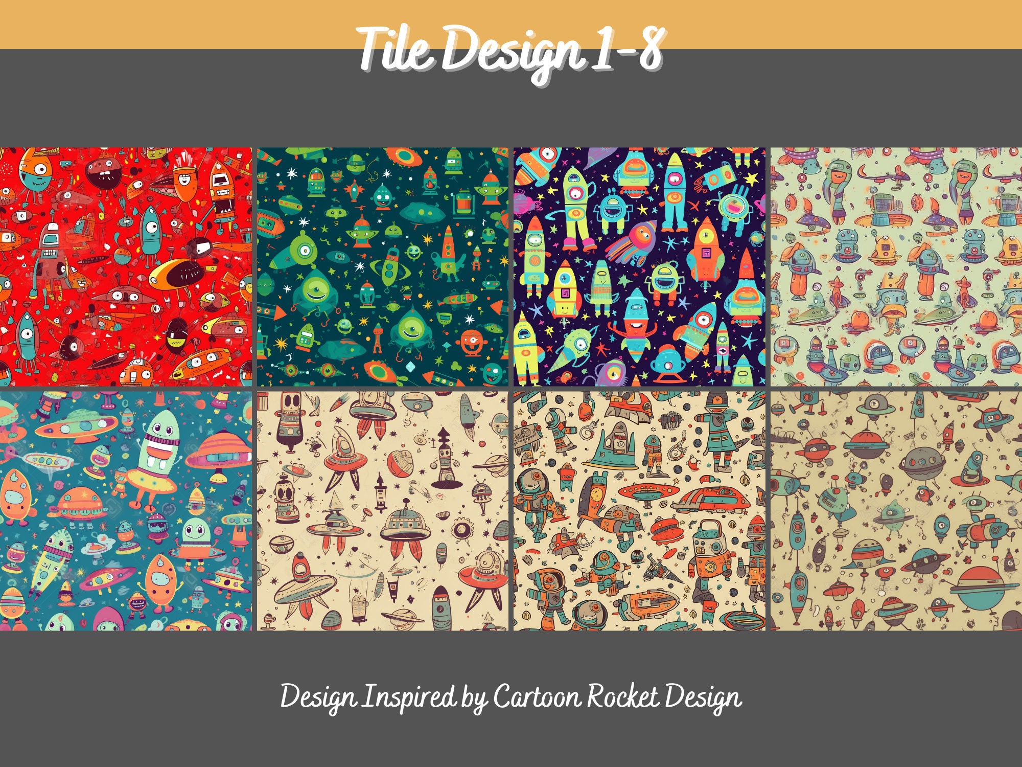Cartoon Rockets Tiles, Digital Seamless Paper, Scrapbook Paper in ...
