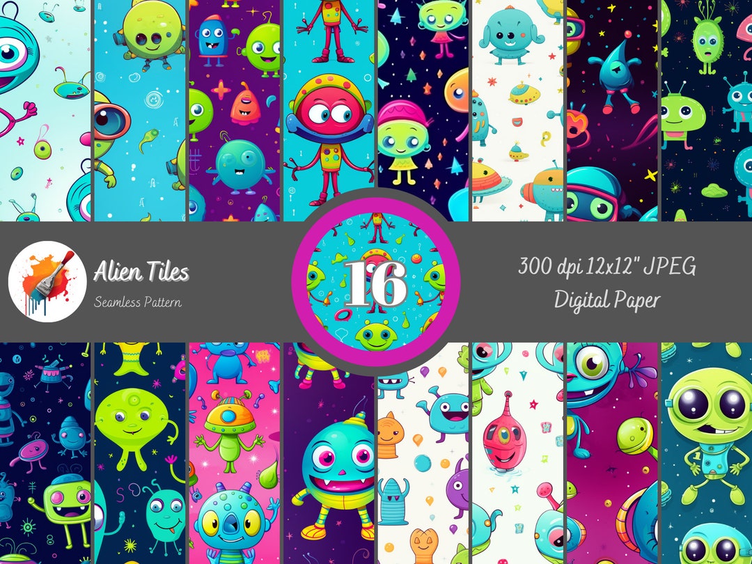 Aliens Tiles Digital Seamless Paper Seamless Pattern Scrapbook Paper in ...