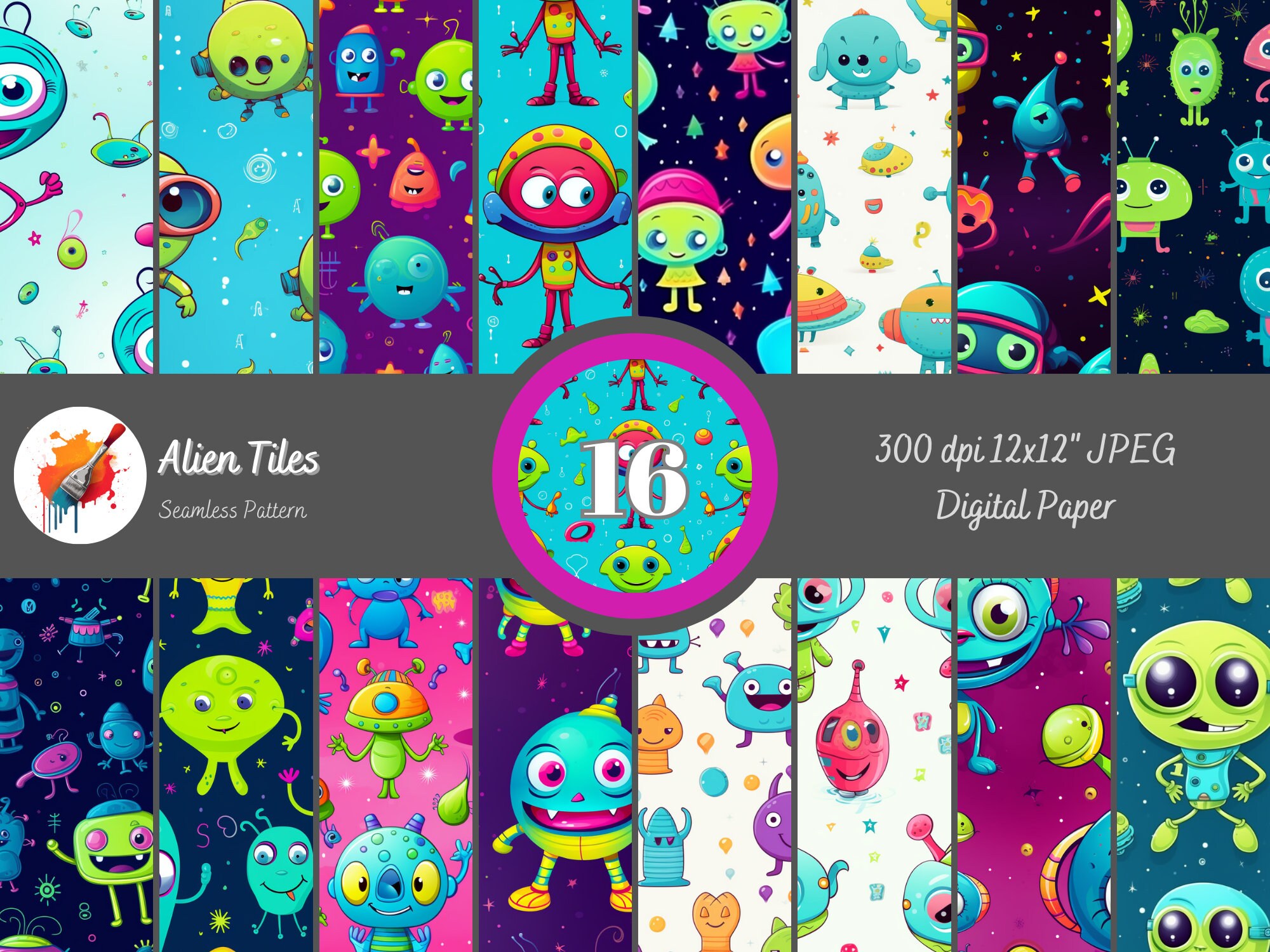 Aliens Tiles Digital Seamless Paper Seamless Pattern Scrapbook Paper in ...