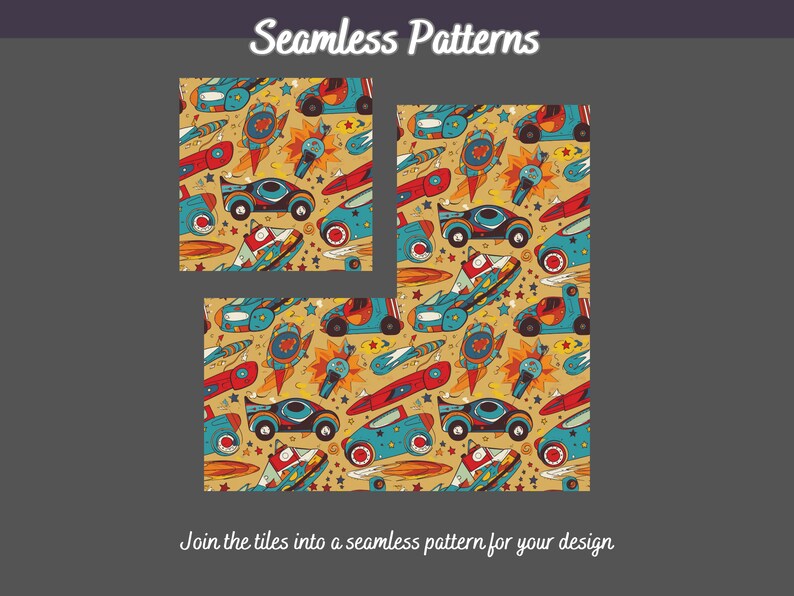 Cartoon Cars Tiles, Digital Seamless Paper, Scrapbook Paper in Bright ...