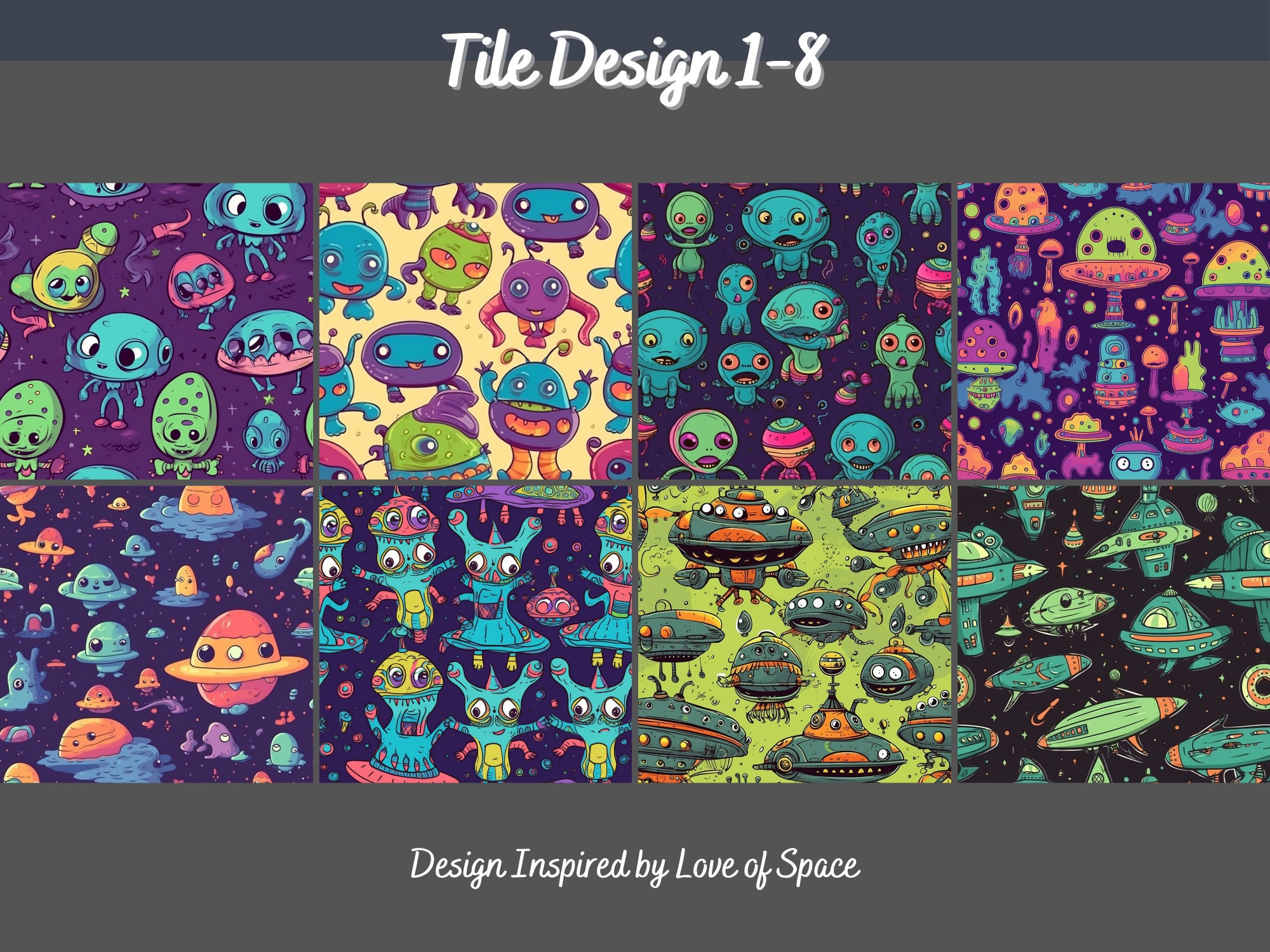 Colorful Cartoon Aliens Tiles Digital Seamless Paper - Etsy