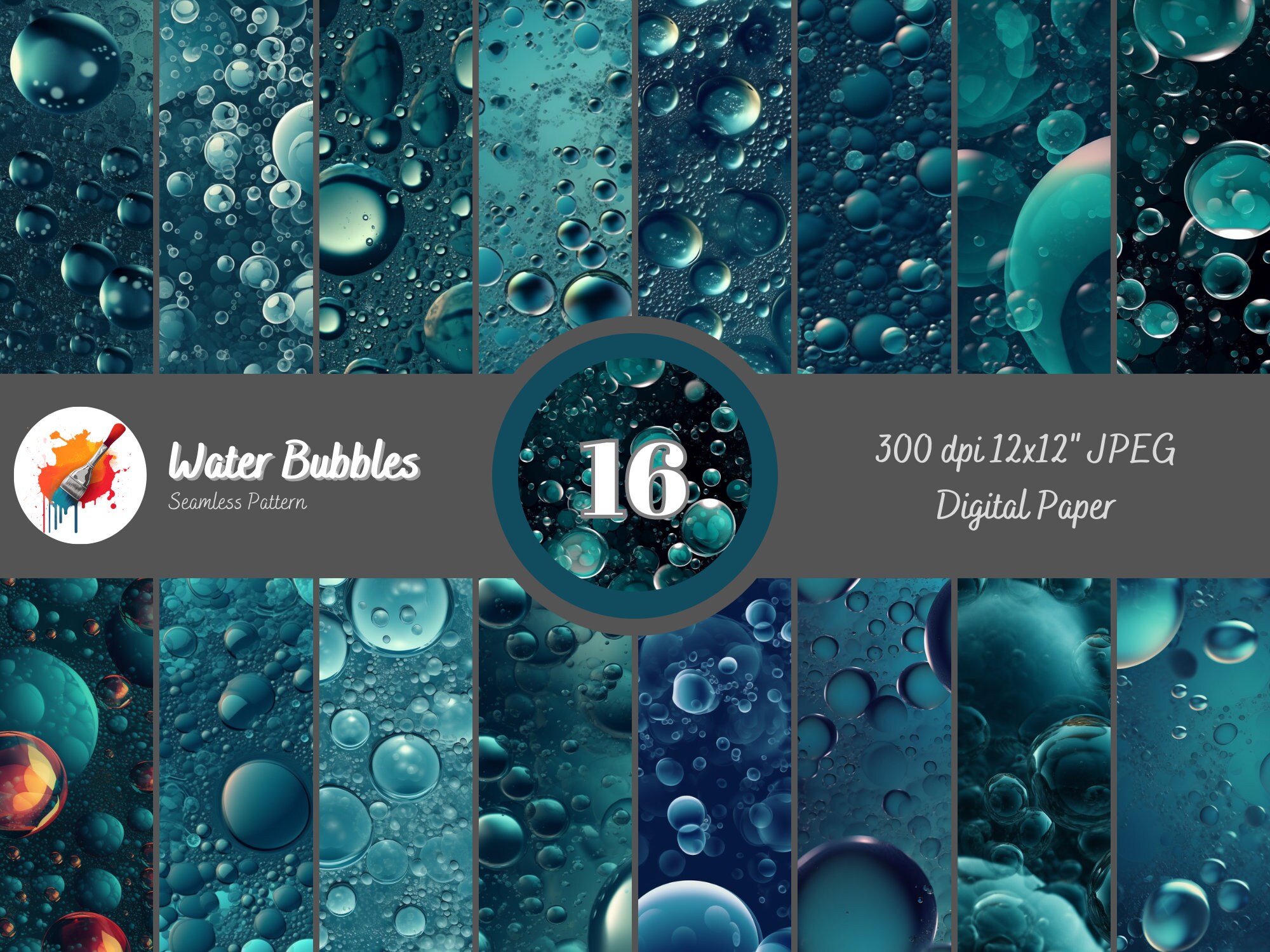 Water Bubbles Tiles Digital Seamless Paper Scrapbook Paper in Dark and ...
