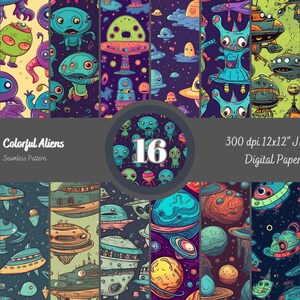Colorful Cartoon Aliens Tiles Digital Seamless Paper - Etsy