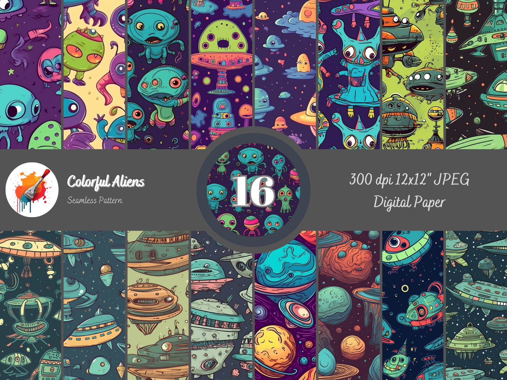 Colorful Cartoon Aliens Tiles Digital Seamless Paper - Etsy