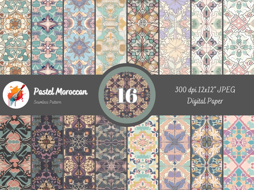 Pastel Moroccan Tiles, Digital Seamless Paper, Mosaic Scrapbook Paper ...