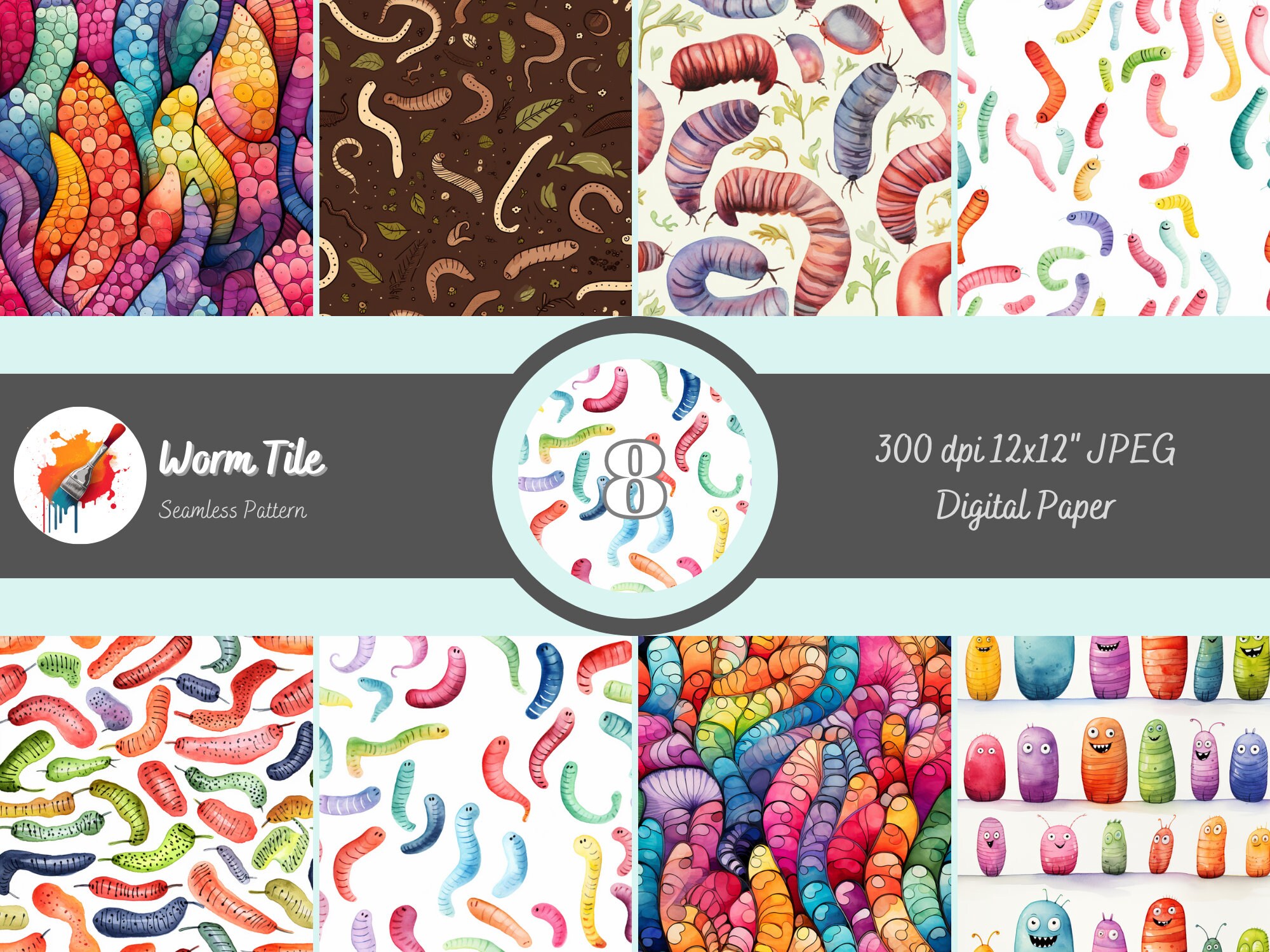 8 Worm Tiles Digital Seamless Paper Seamless Pattern Scrapbook Paper ...