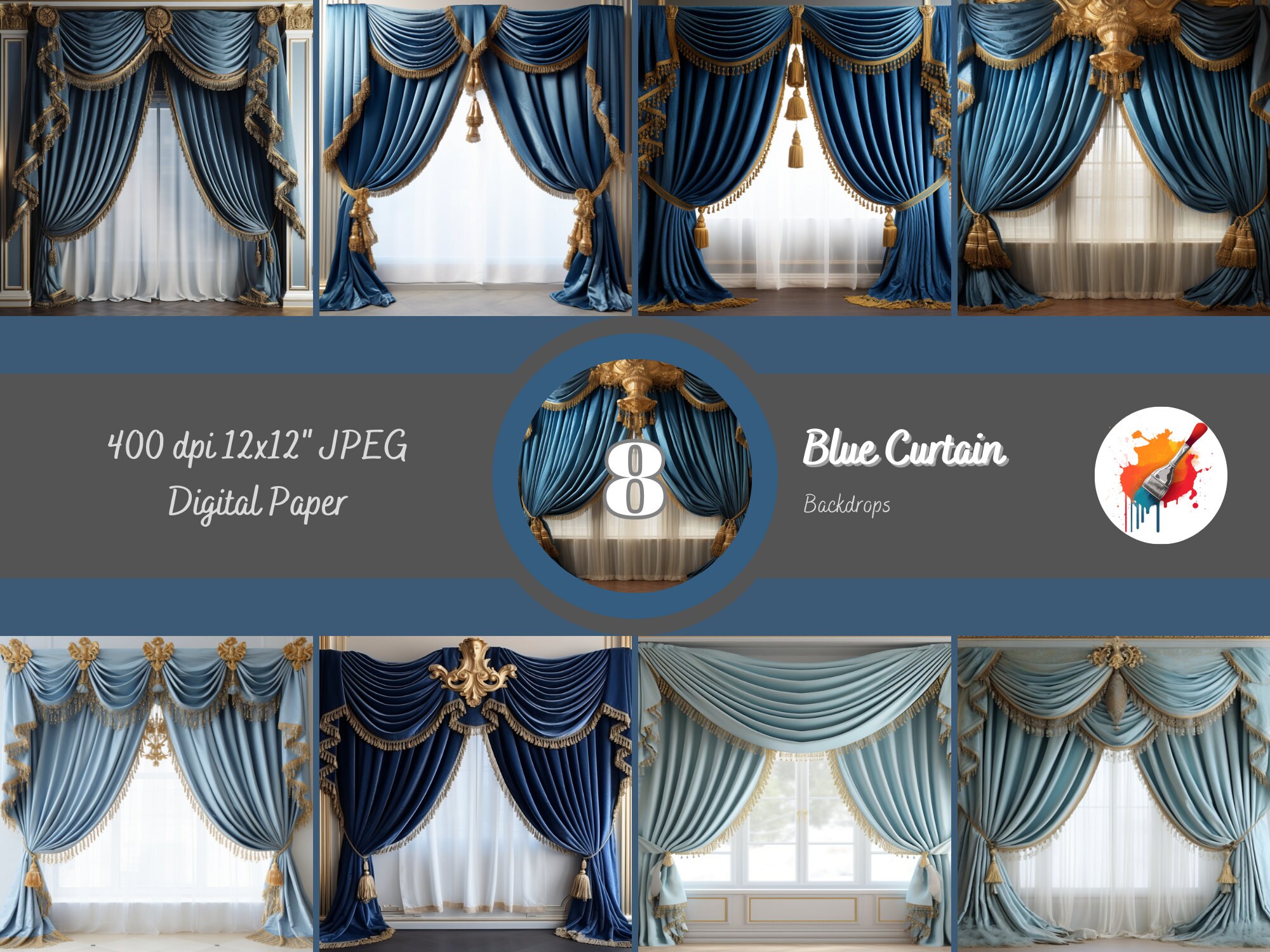 Blue Curtain Backdrop, Digital Backdrop, Studio & Backdrops, Wedding ...