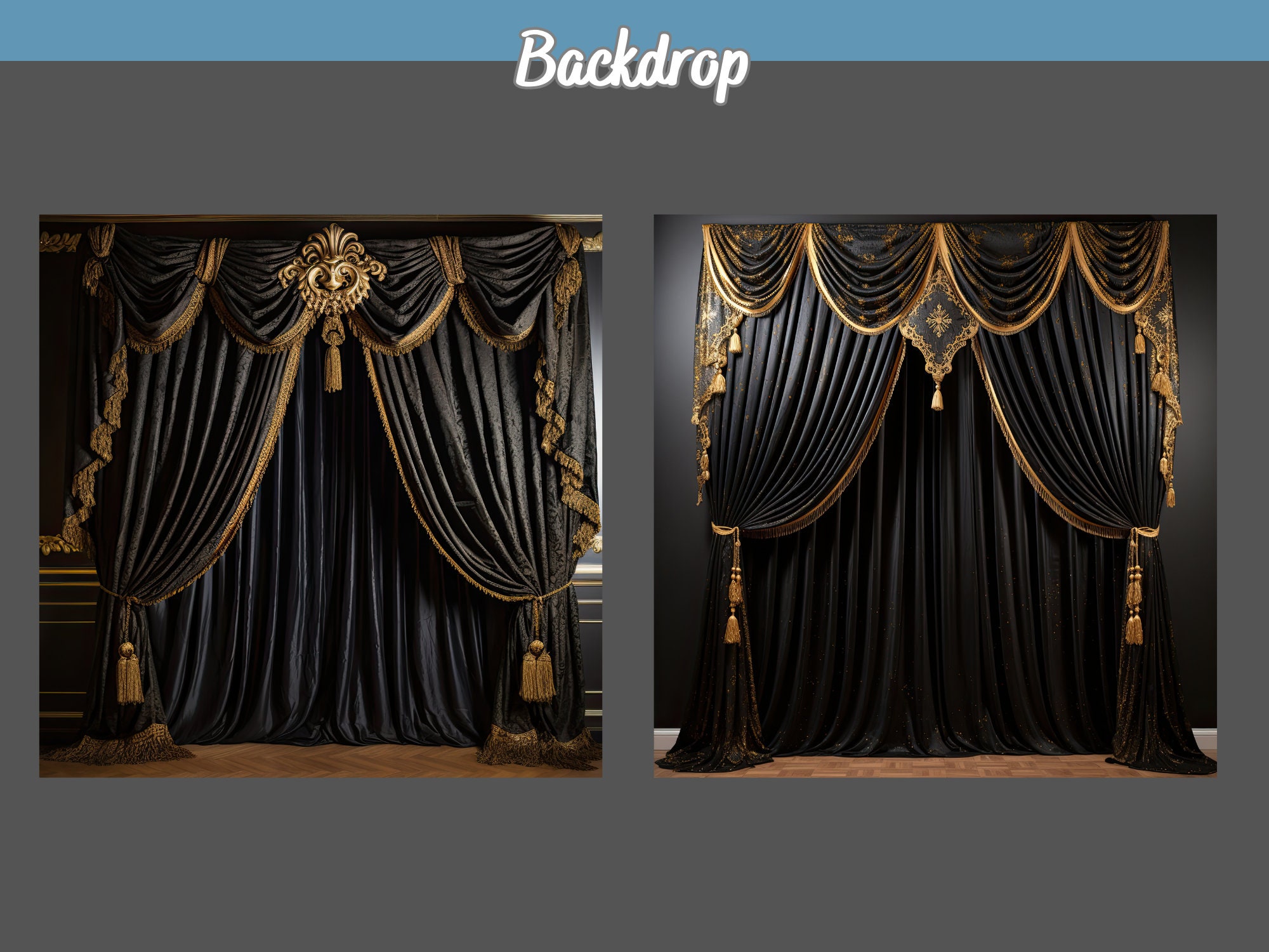 Black and Gold Curtain Backdrop, Digital Backdrop, Studio & Backdrops ...