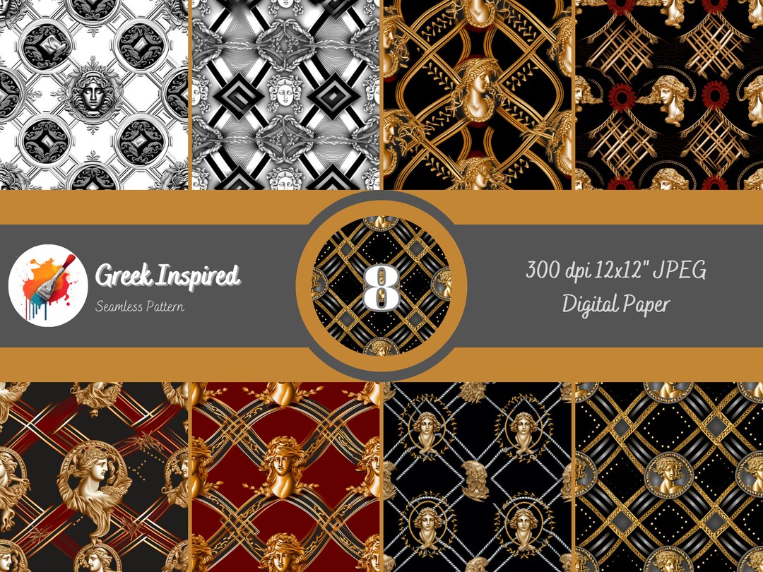 8 Greek Inspired Tiles Digital Seamless Paper Seamless Pattern ...
