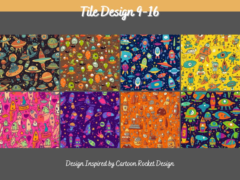 Cartoon Rockets Tiles, Digital Seamless Paper, Scrapbook Paper in ...