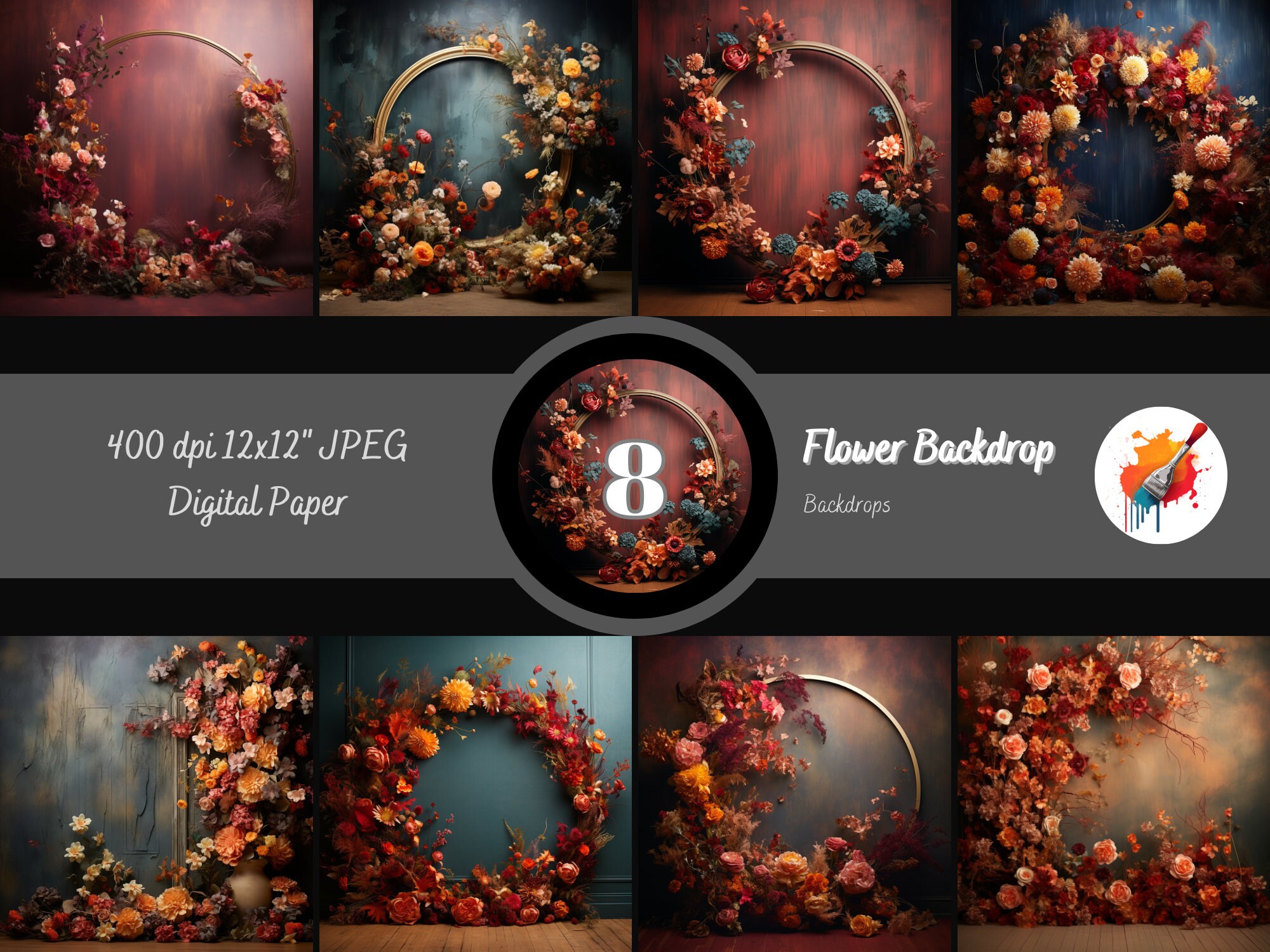 Flower Fall Backdrop, Digital Backdrop, Studio & Backdrops, Wedding ...